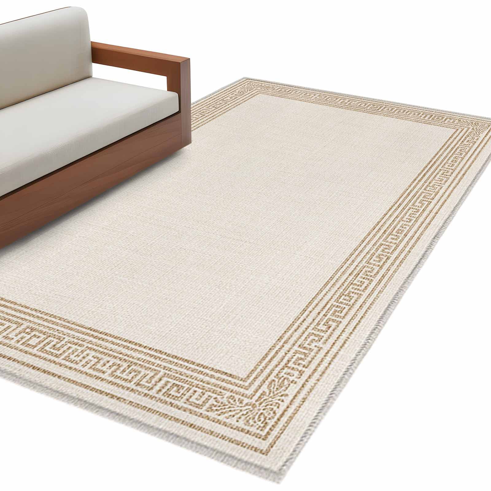 Cream Retro Greek Key Large Area Rugs for Bedroom Living Room, Soft Non ...