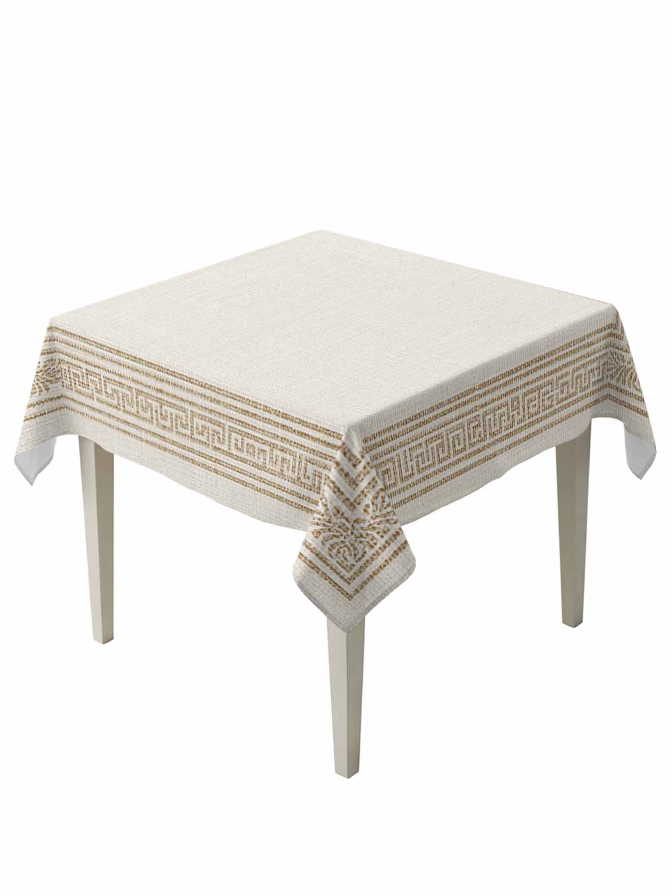 Cream Retro Greek Key Table Cloth, Geometric Greece Ancient Farmhouse ...