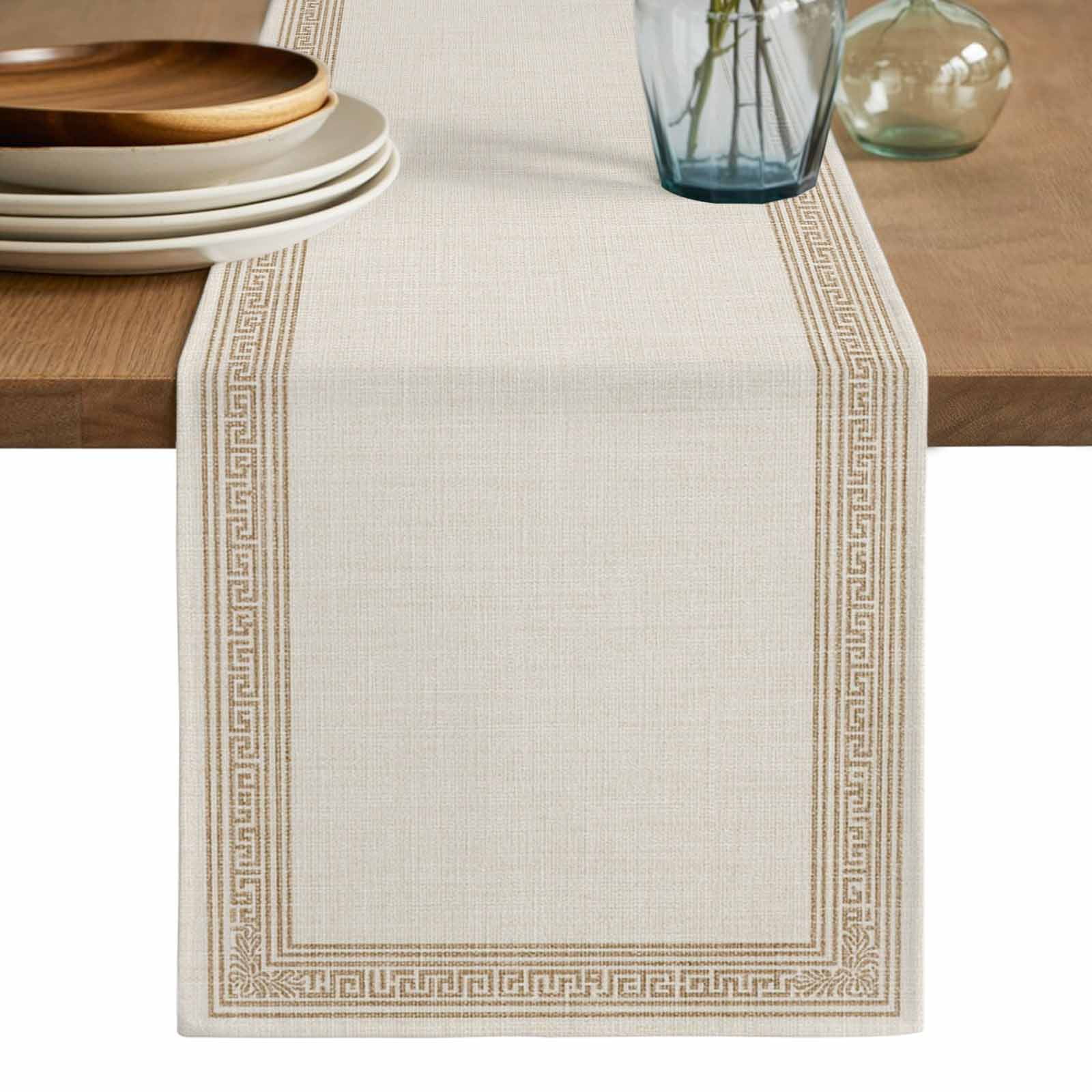 Cream Retro Greek Key Table Runner, Geometric Greece Ancient Farmhouse ...