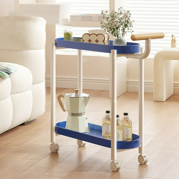 Cream Rolling Side Table with Wheels | 2-Tier Mobile End Table ...