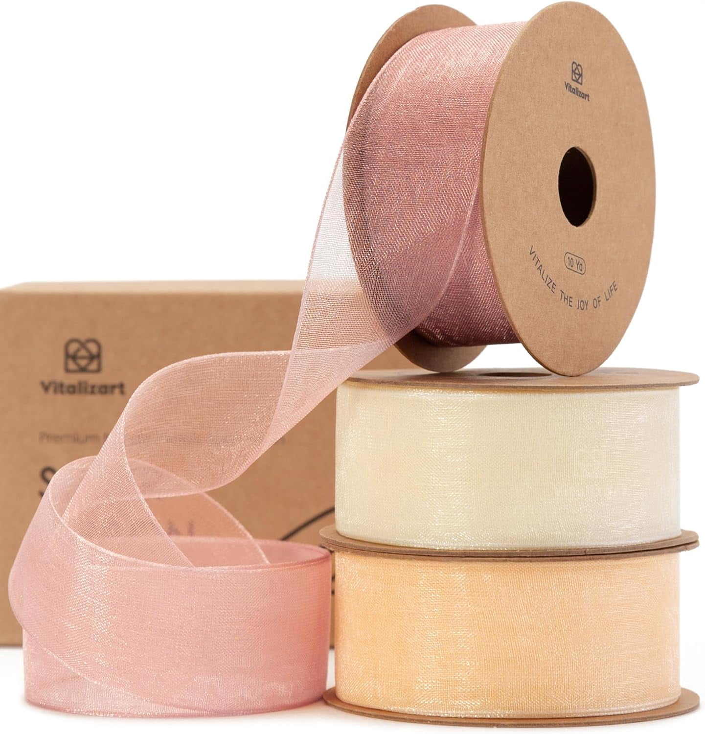 Cream & Rose Gold Organza Sheer Ribbon 1 inch x 30Yd Pink Ribbon ...