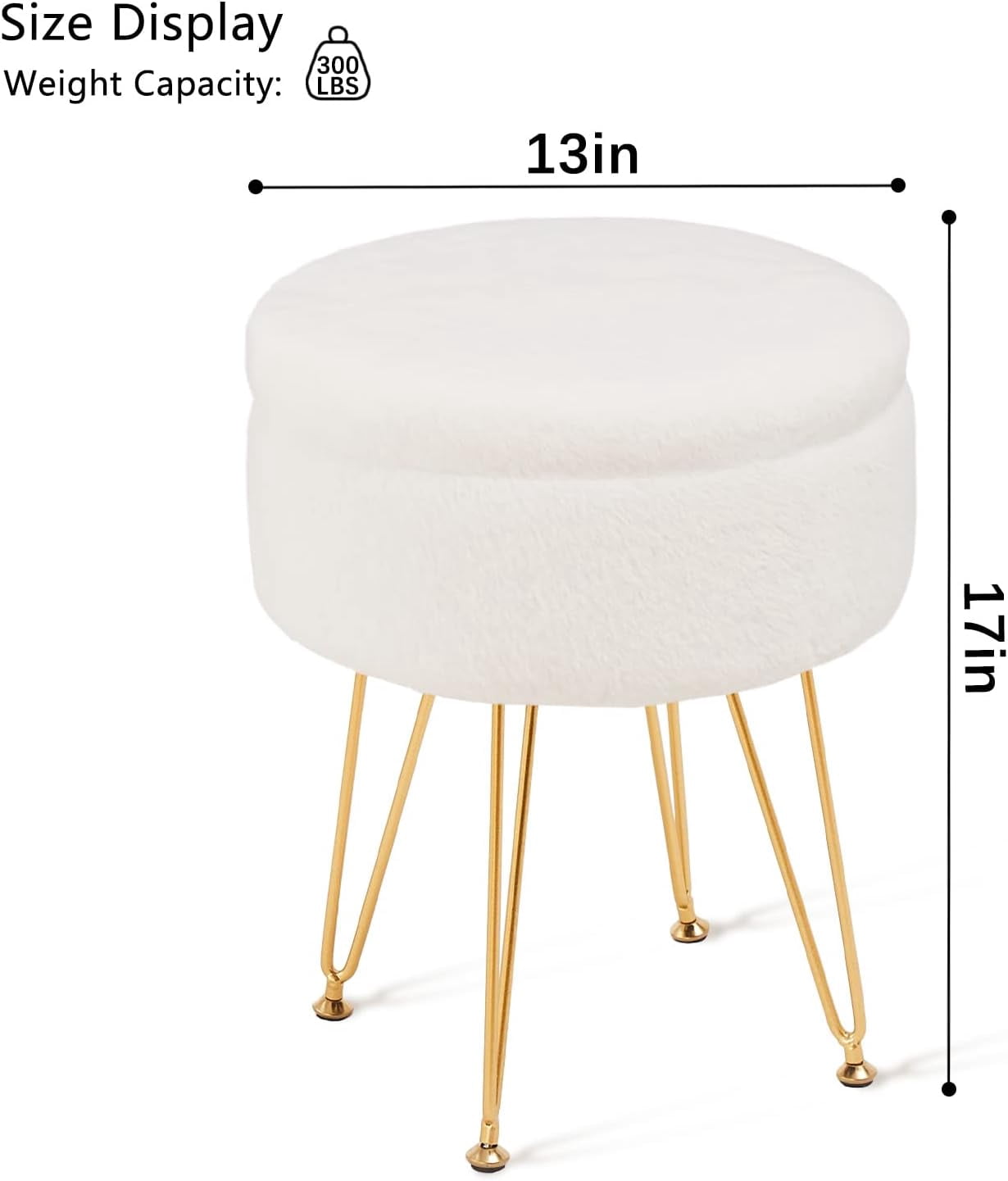 Cream Round Faux Fur Ottoman with Storage, Footrest and Vanity Chair ...
