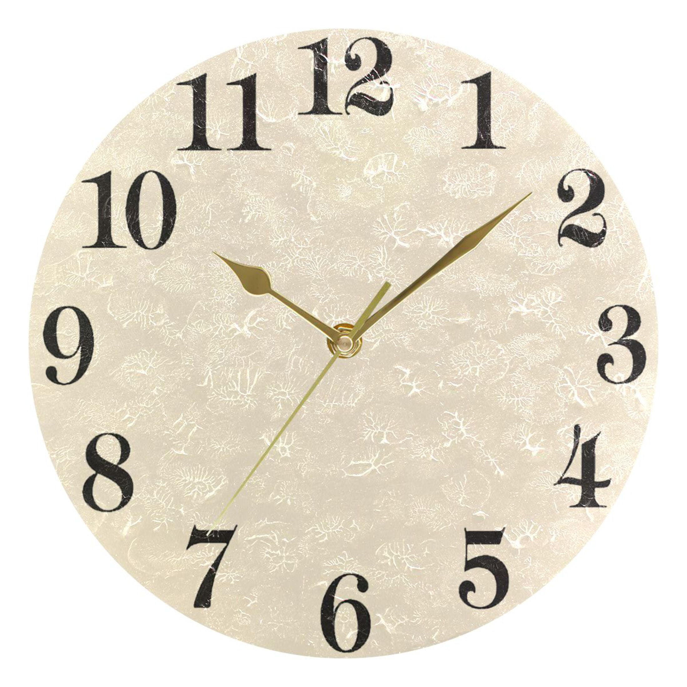 Cream Round Wall Clock Battery Operated Silent Non-Ticking Bedroom ...