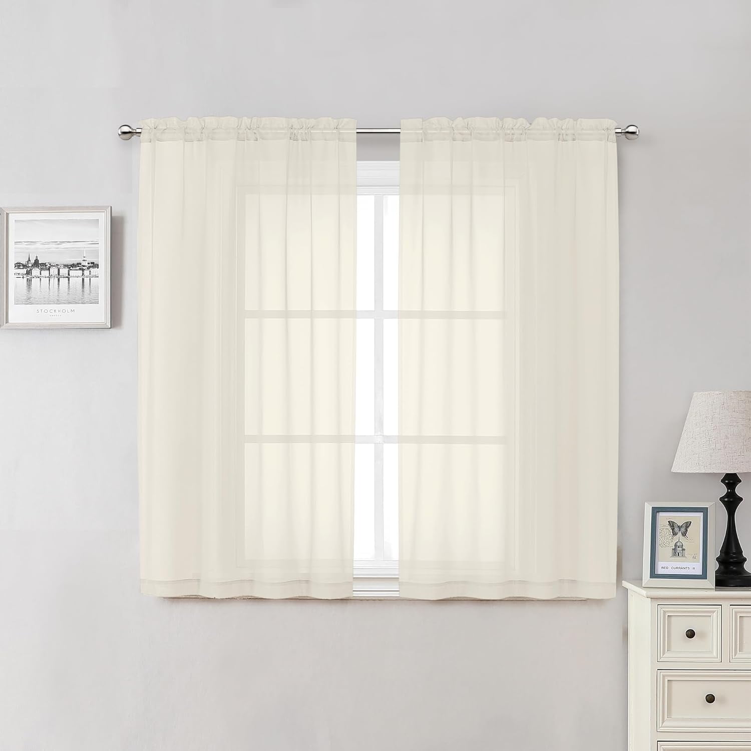 Cream Sheer Curtains 54 Inch Length 2 Panels, Voile Airy Curtains for ...
