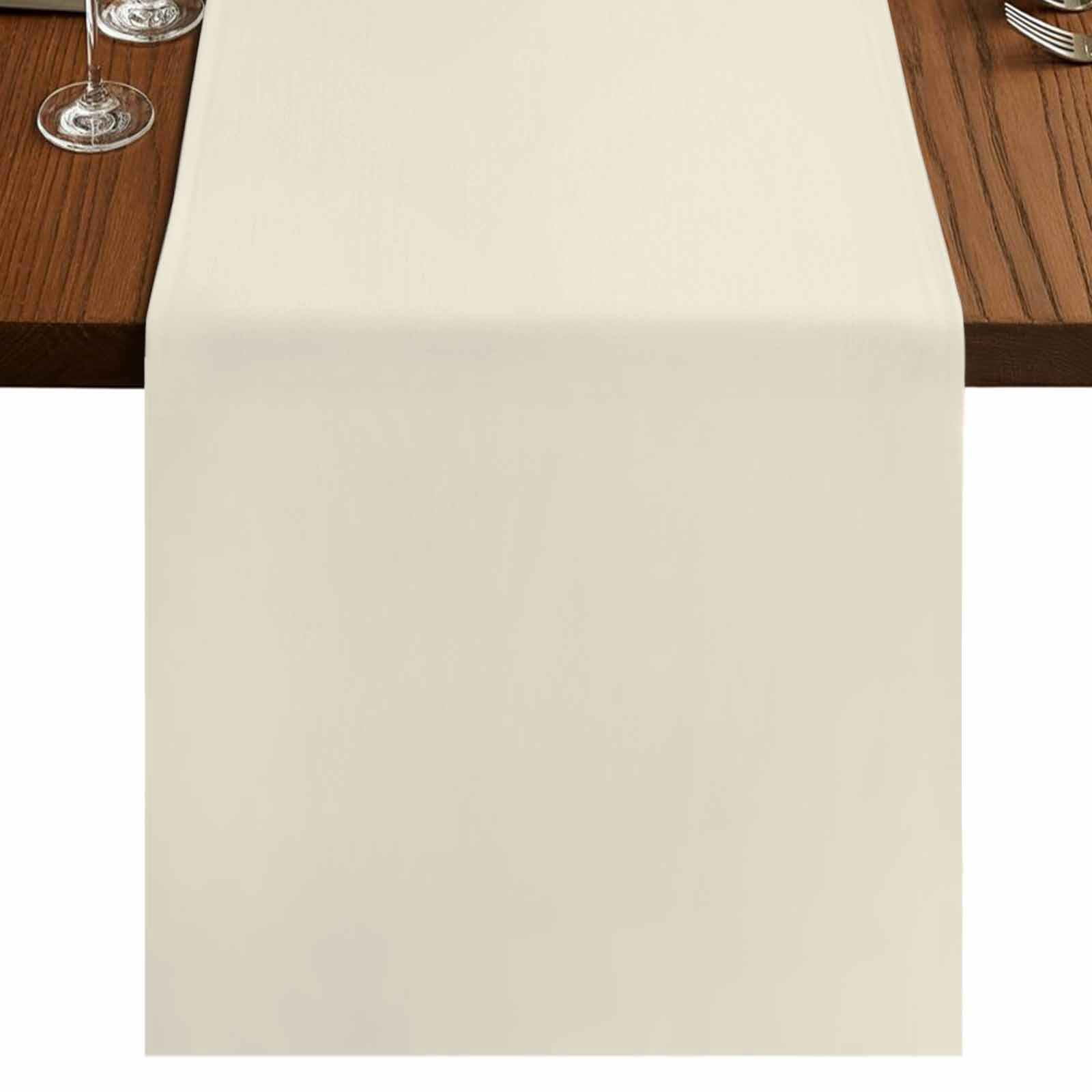 Cream Short Table Runner 48 Inches Long, Modern Pure Beige Cotton Linen ...