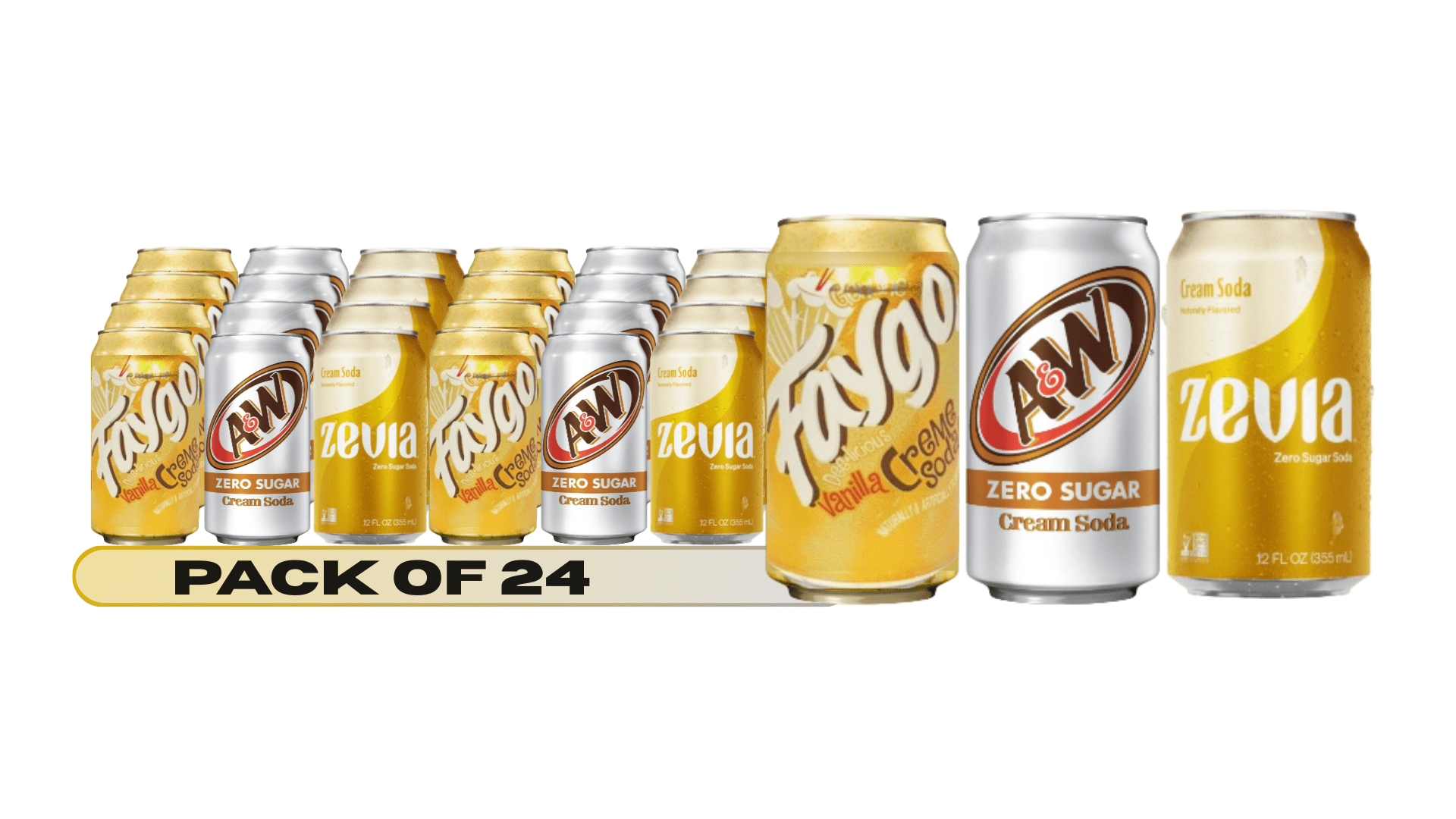 Cream Soda Variety Pack, Faygo Vanilla Crème Soda, A&W Zero Sugar Cream ...