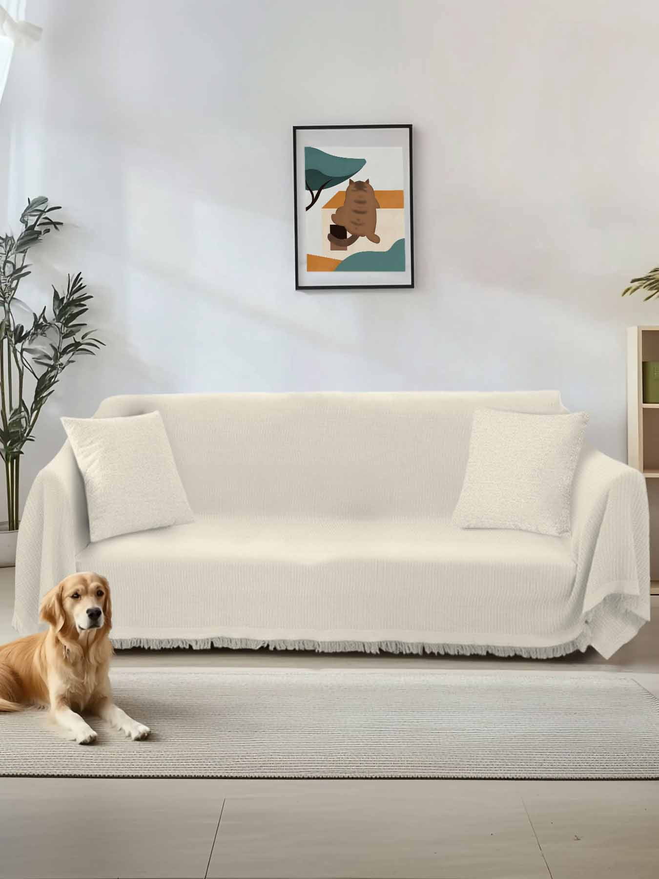 Cream Sofa Covers for 2-3 Cushion Couch L-Shaped Sectional, Modern Pure ...