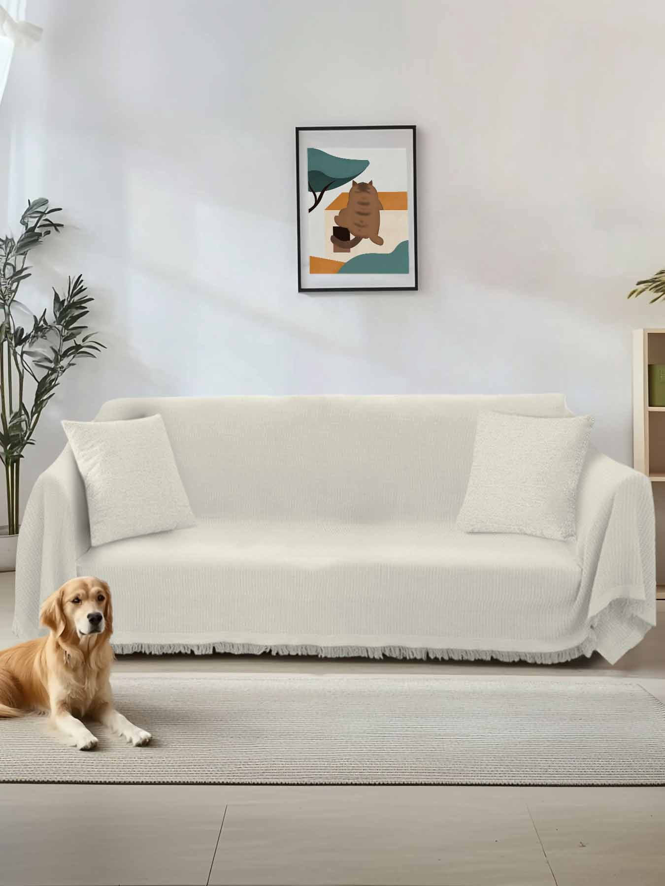 Cream Solid Color Sofa Covers for 2-3 Cushion Couch L-Shaped Sectional ...