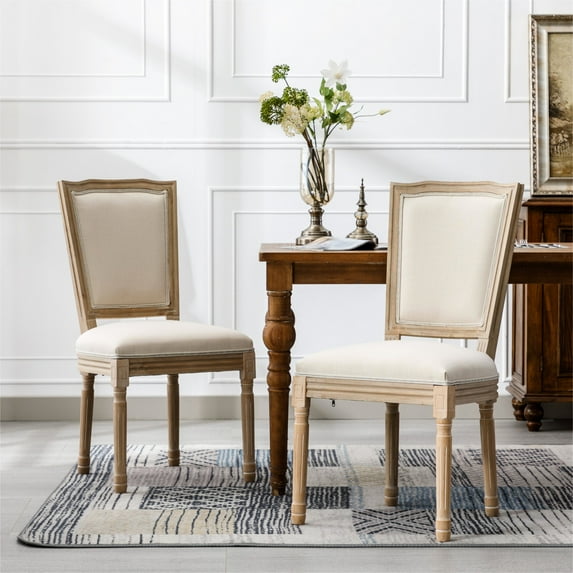 Cream Square Back Dining Chairs with Linen Fabric | Durable Materials ...