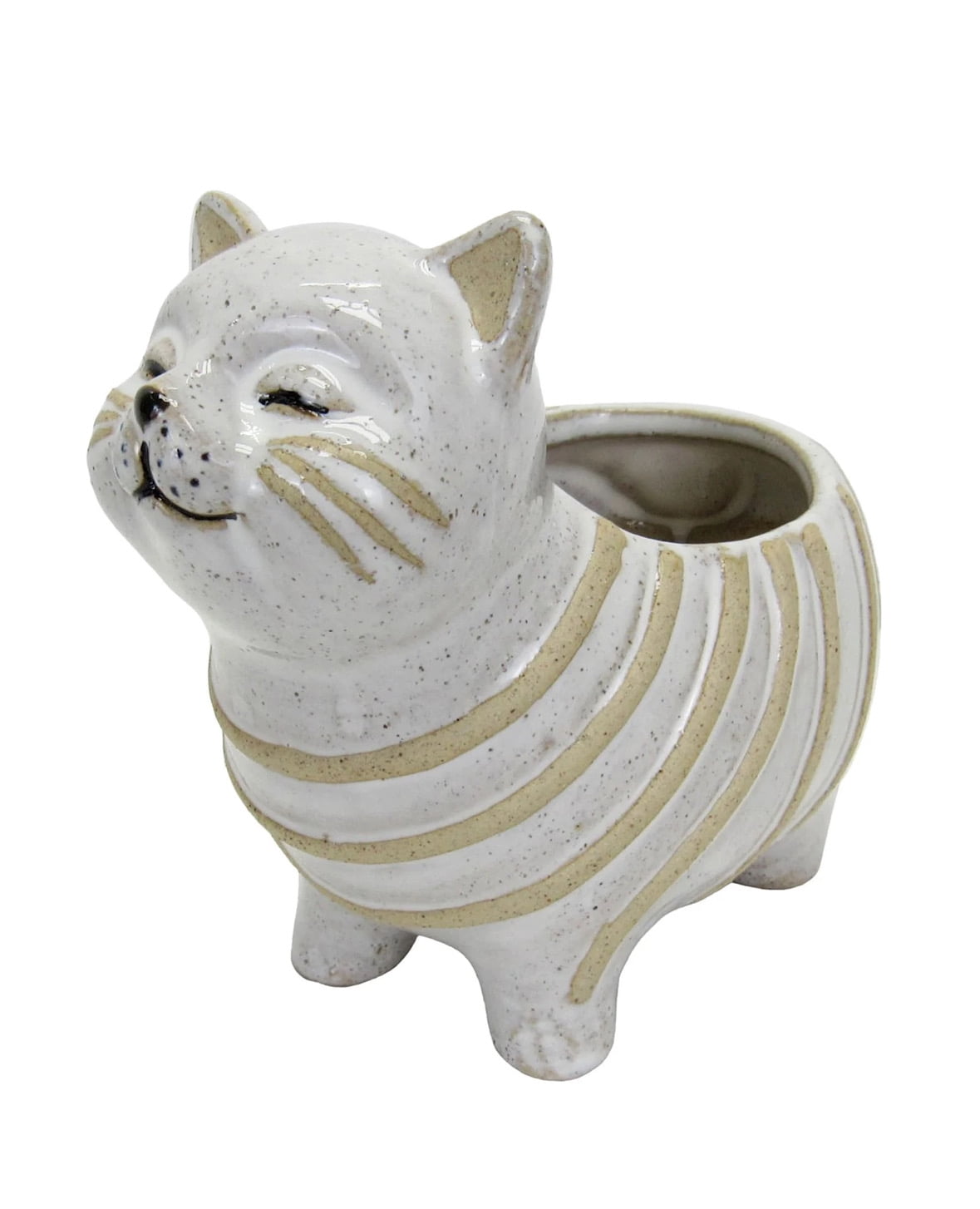 Cream Striped Ceramic Cat Planter Pot - Walmart.com