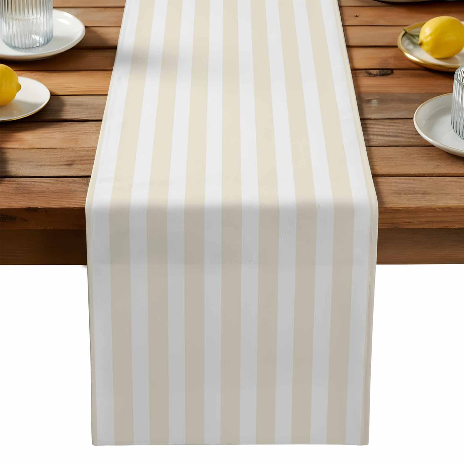 Cream Striped Cotton Linen Table Runner for Dining Kitchen, Modern ...