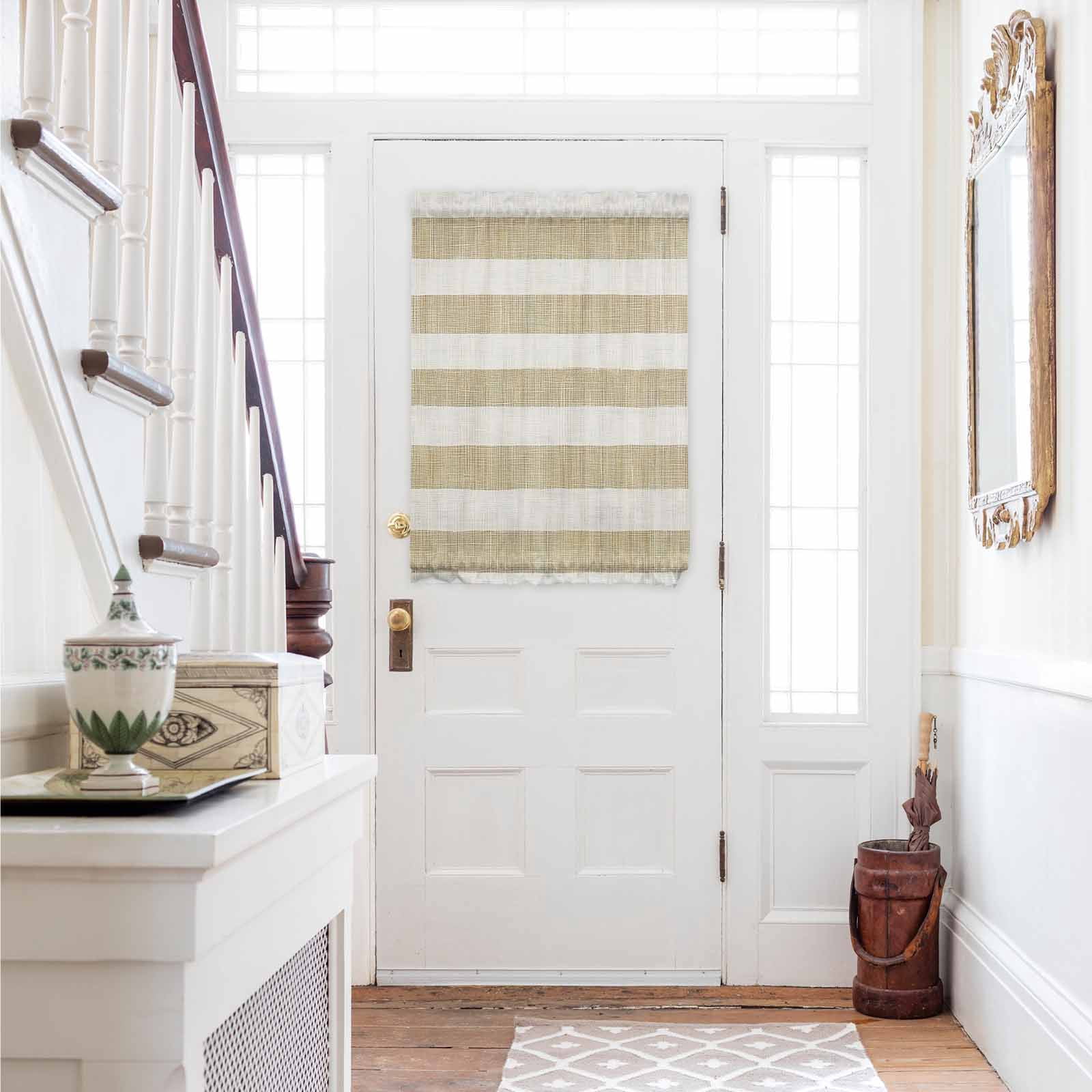 Cream Striped Door Curtains for Door Window, French Sidelight Front ...