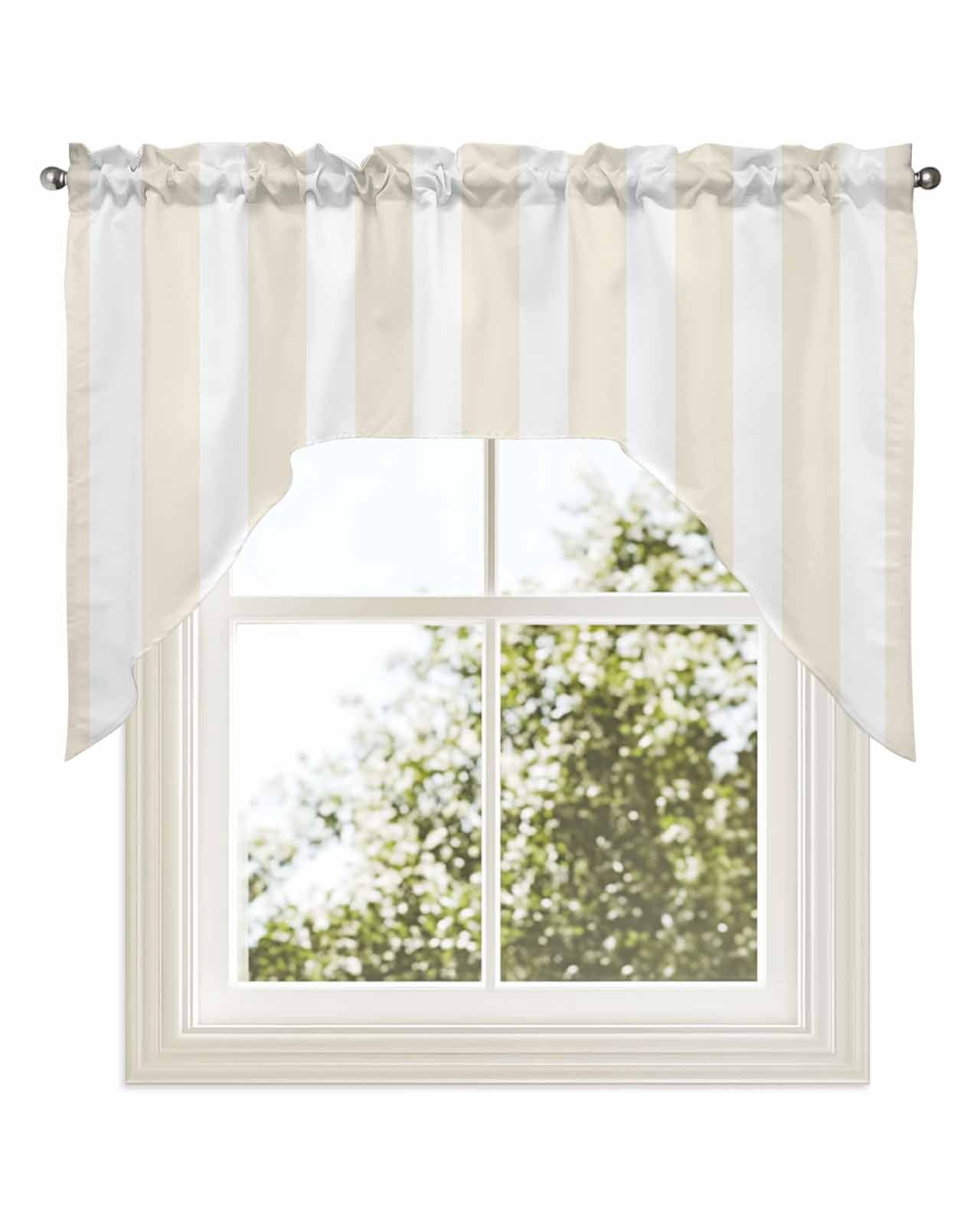 Cream Striped Swag Valance for Windows 56'' x 36'', Modern Farmhouse ...