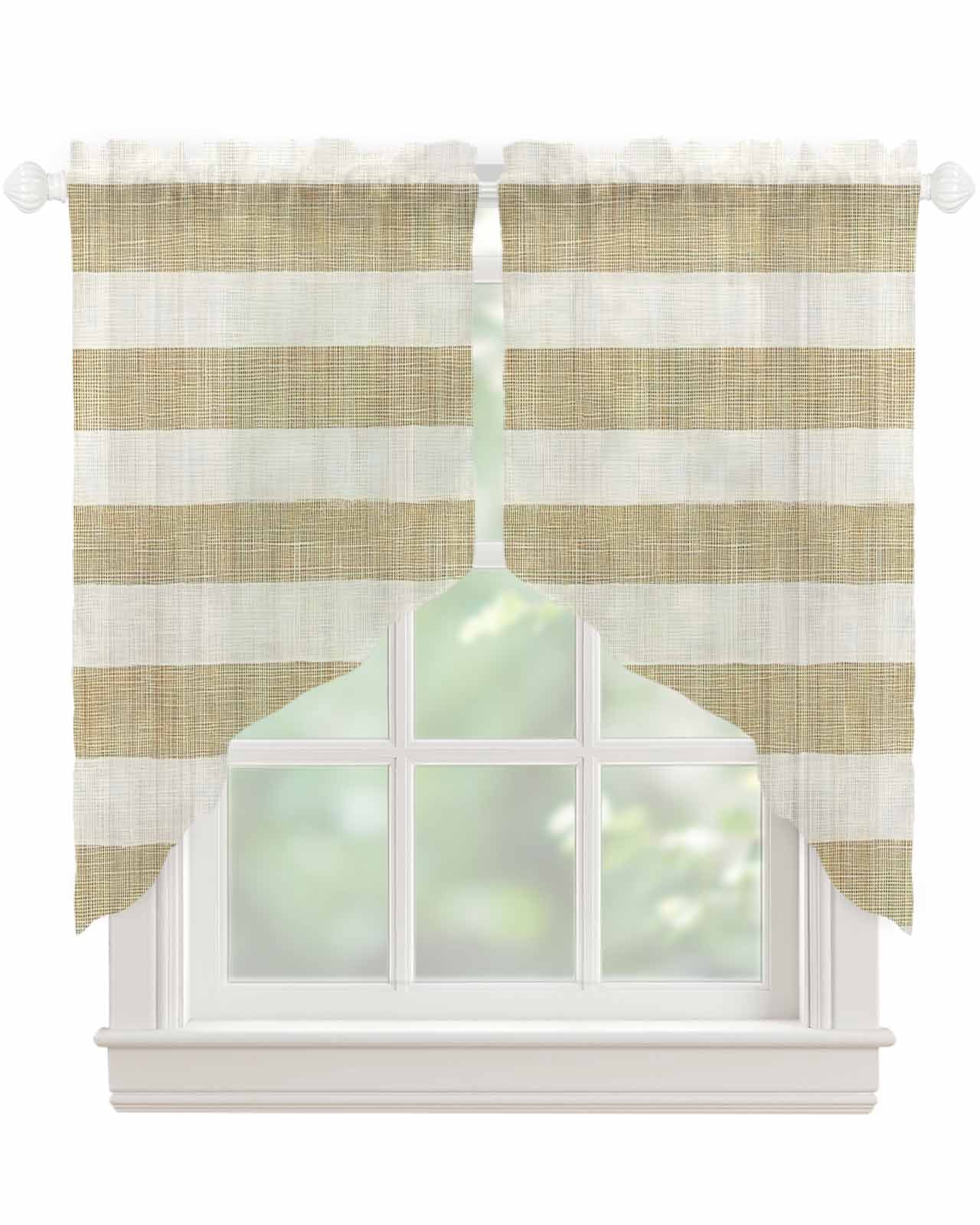 Cream Striped Swag Valances for Windows, Farmhouse Vintage Brown ...