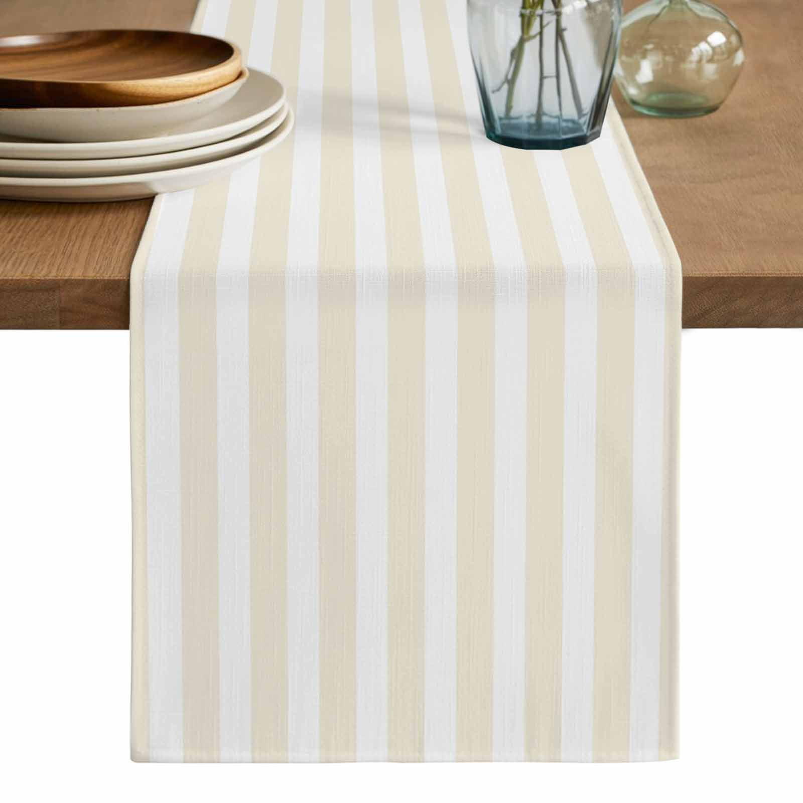 Cream Striped Table Runner, Modern Farmhouse Cream White Stripes ...