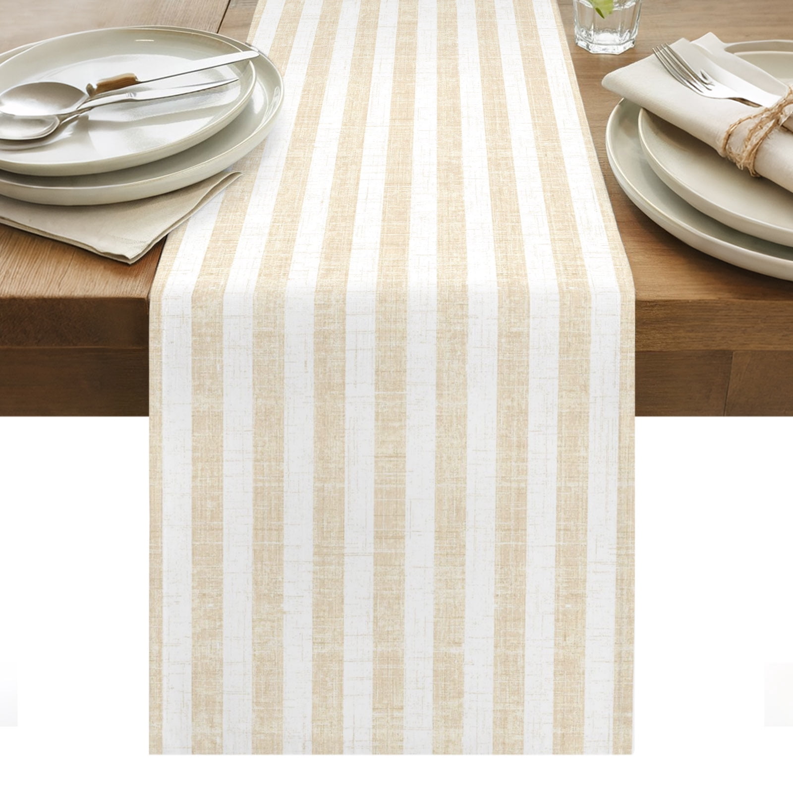 Cream Stripes Table Runner, Modern Abstract Linens Farmhouse Cotton ...