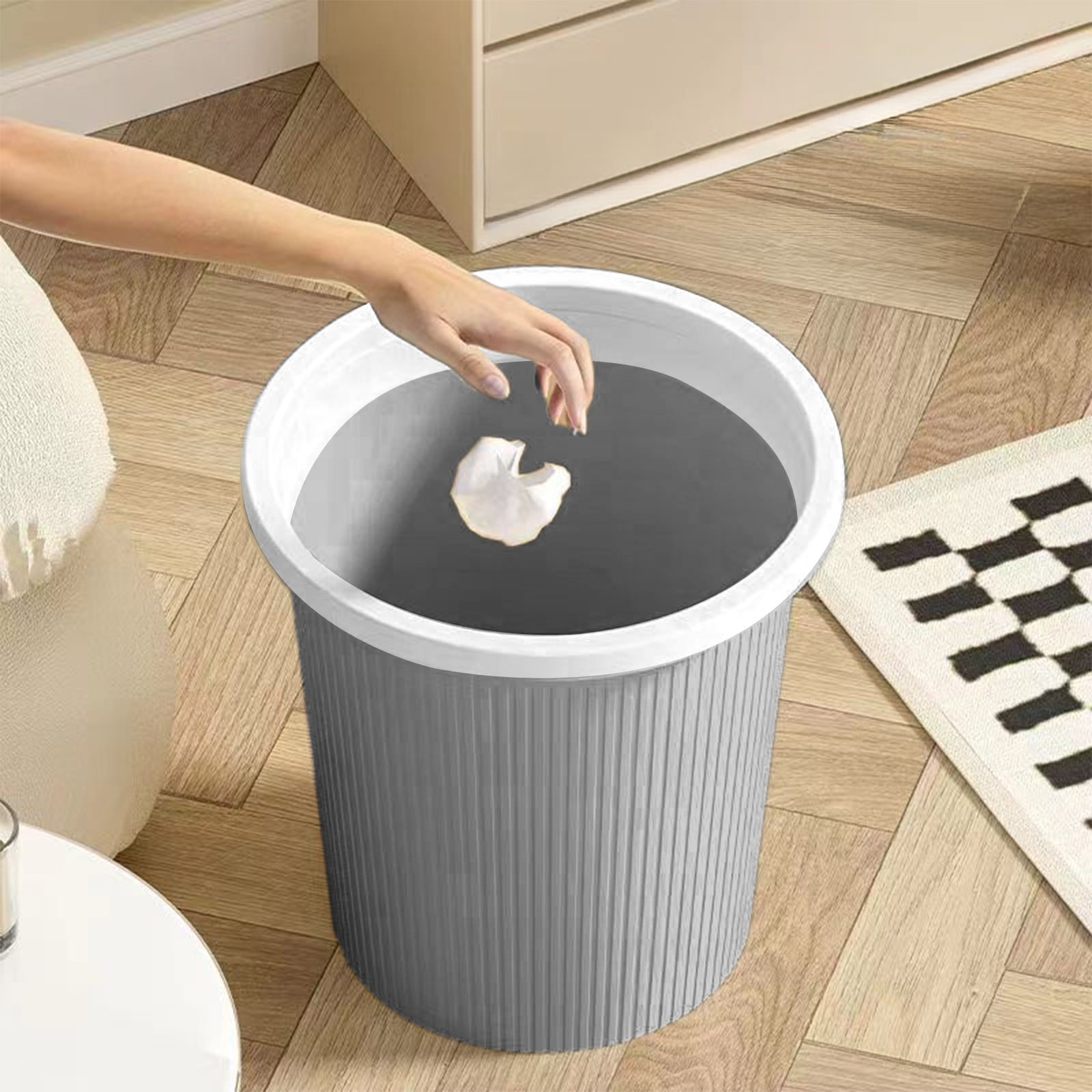 Cream Style Lidless Trash Can with Pressure Ring - Home Garbage Bin ...