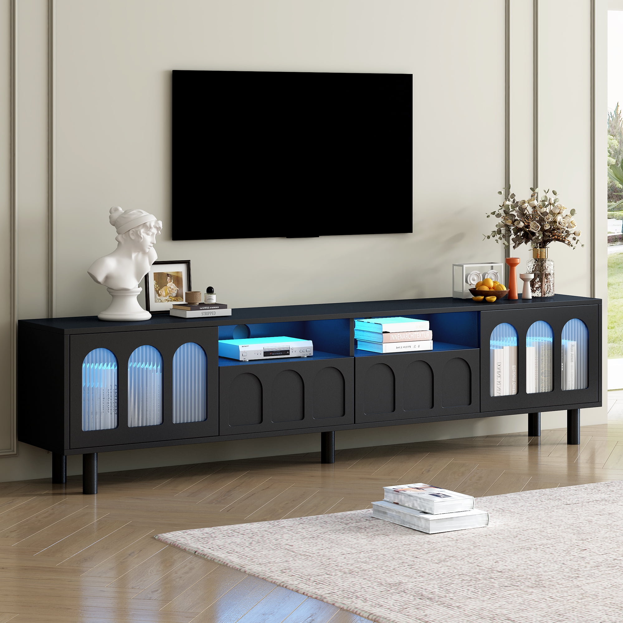 Cream Style TV Stand with LED Light Strip for TVs Up to 80'', Graceful ...