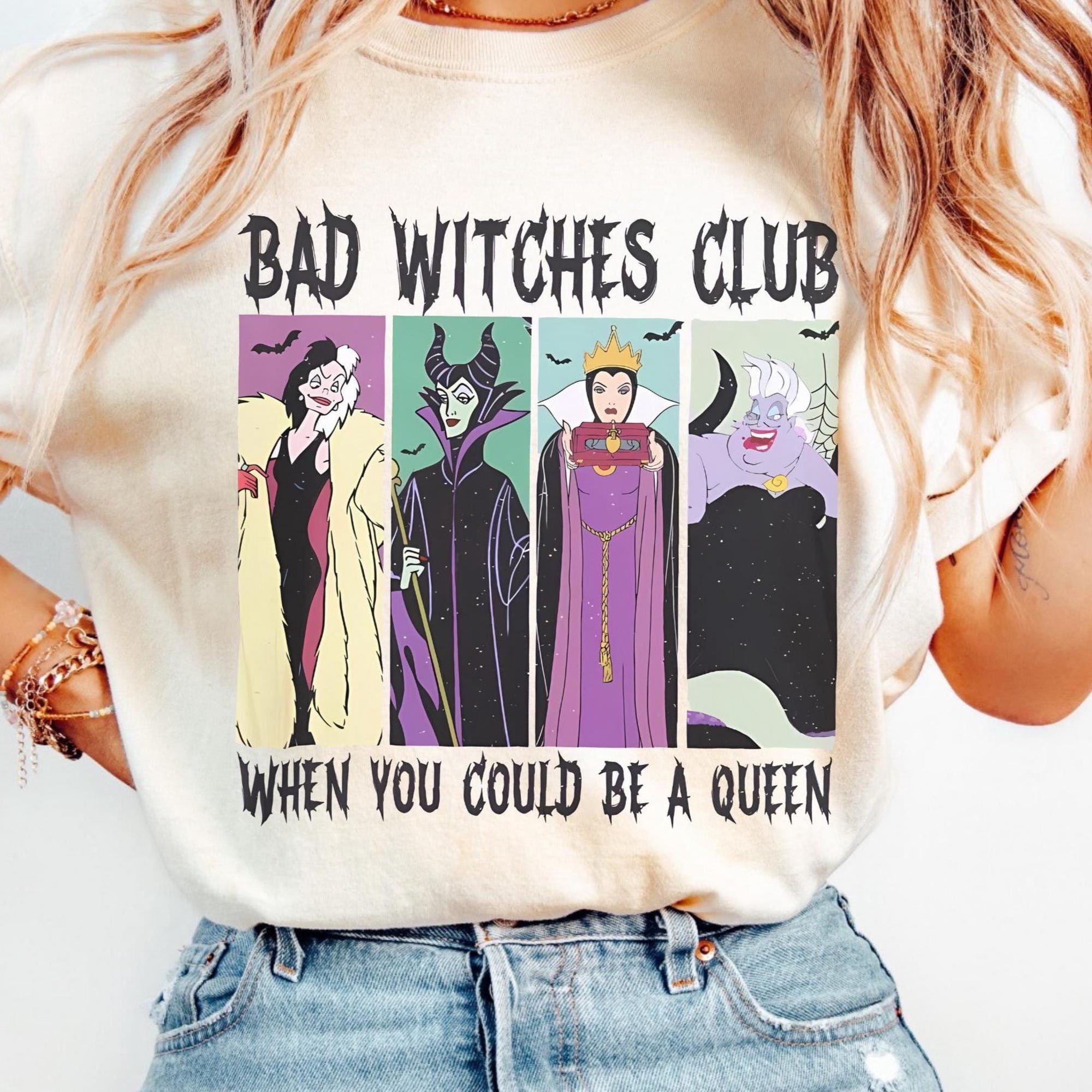 Cream T-Shirt with "BAD WITCHES CLUB" Graphic Featuring Cartoon ...