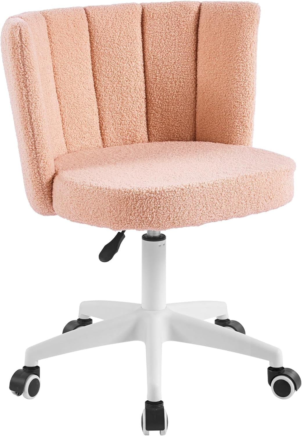 Cream Tan Sherpa Home Office Desk Chair, 360° Swivel Armless Chair, Mid ...
