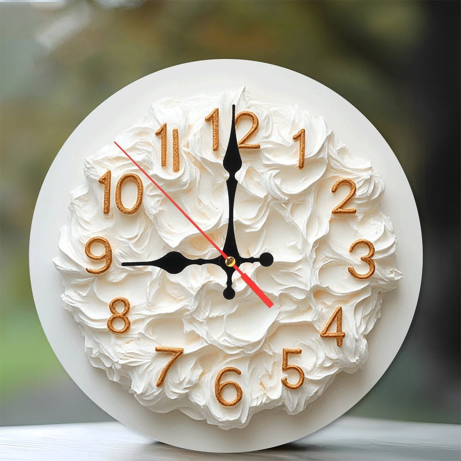 Cream Texture Wall Clock Gold Number Decor 10-Inch Silent Wooden Wall ...