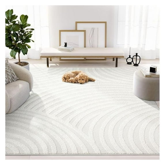 Cream Tone-on-Tone Area Rug 4' x 6' for Living Room, Bedroom - Curves ...