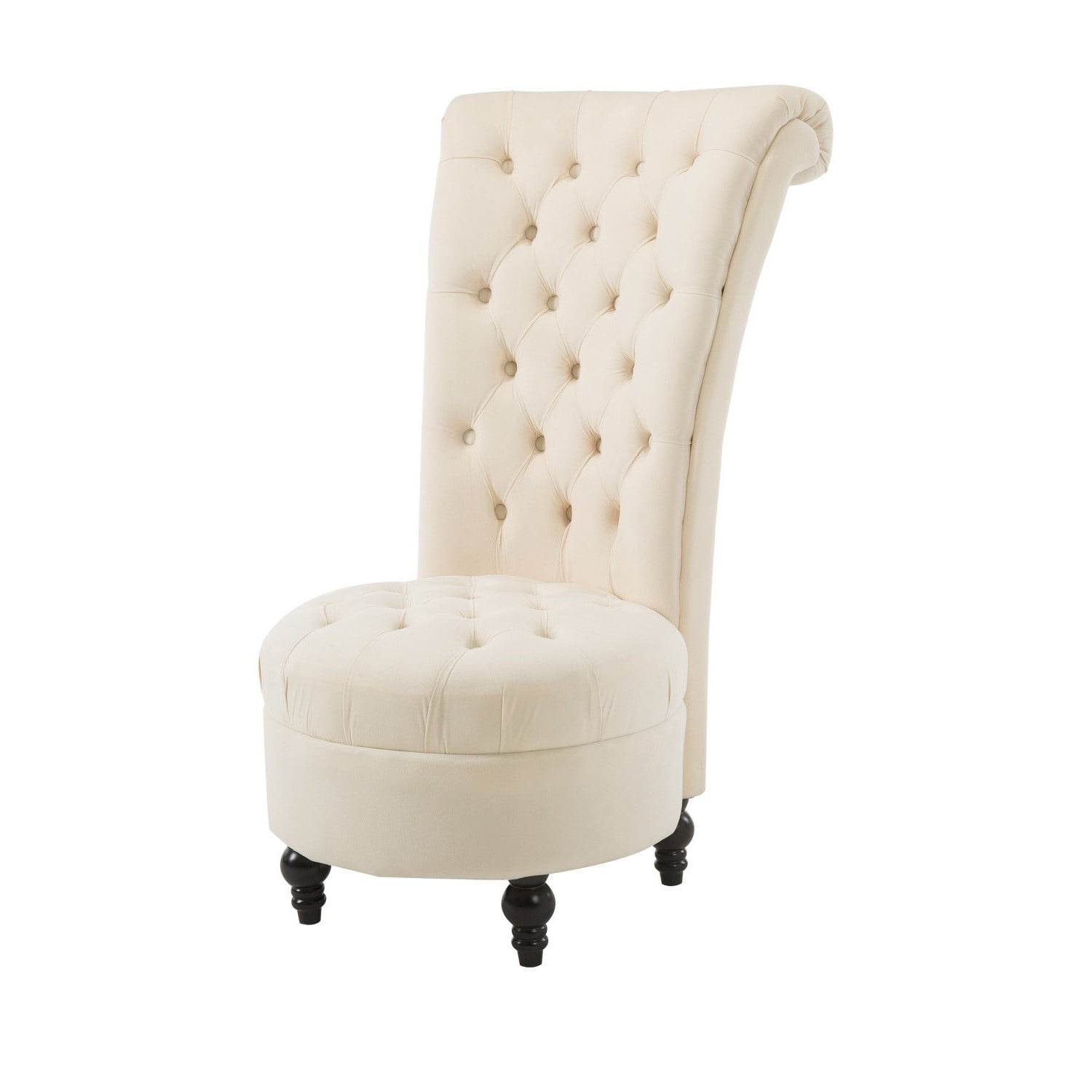 Cream Tufted High Back Plush Velvet Upholstered Accent Low Profile ...