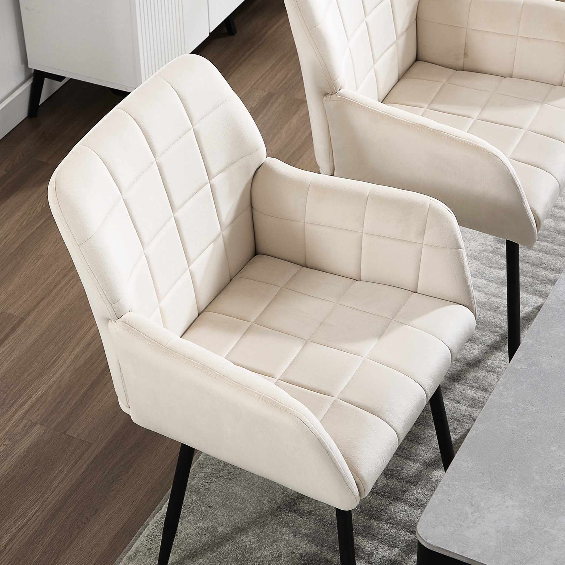 Cream Velvet Armrest Dining Chairs Of 2. Comfortable And . Ergonomic ...