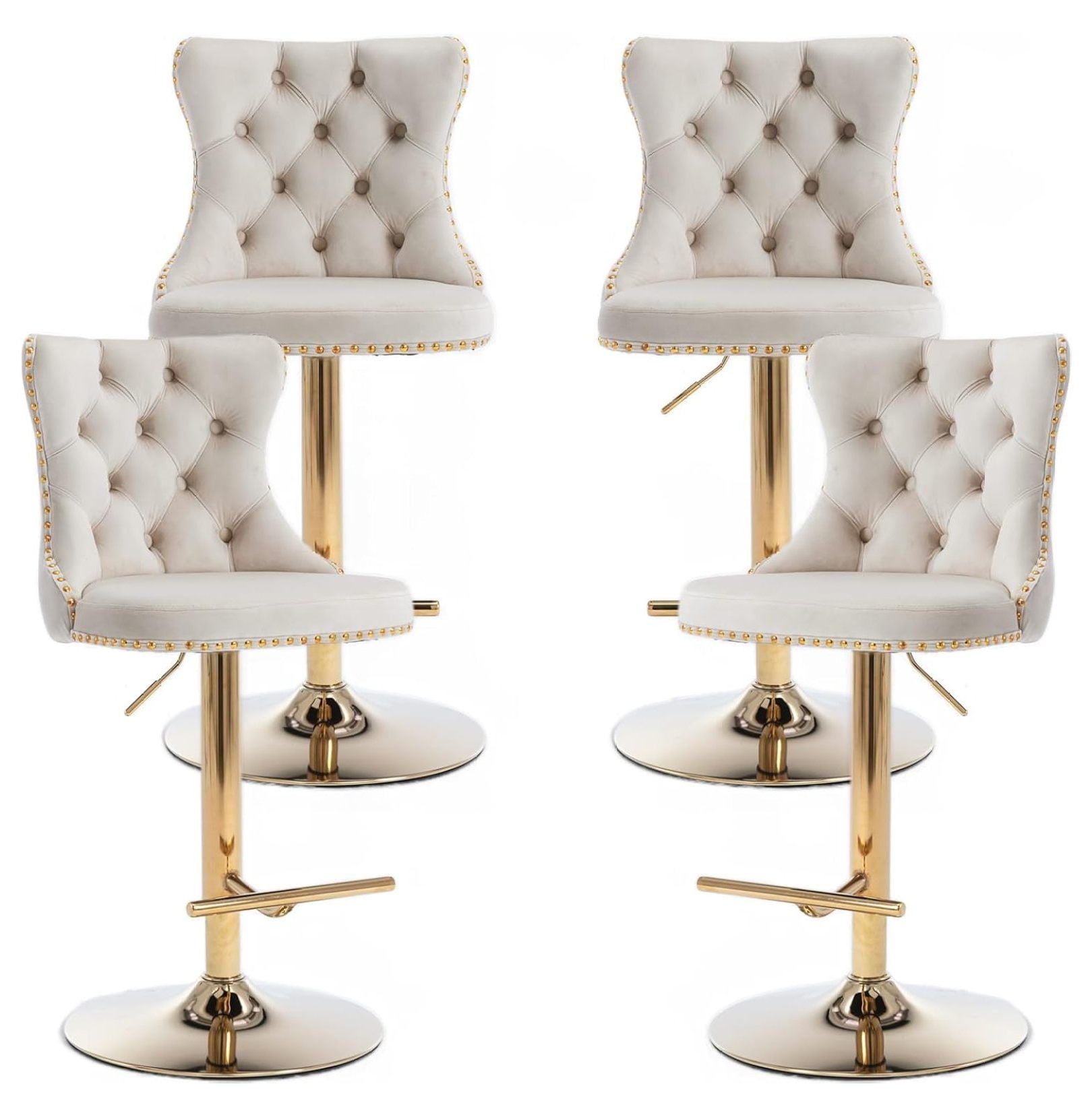 Cream Velvet Bar Stools Set of 4 - Adjustable Swivel Ivory Counter ...