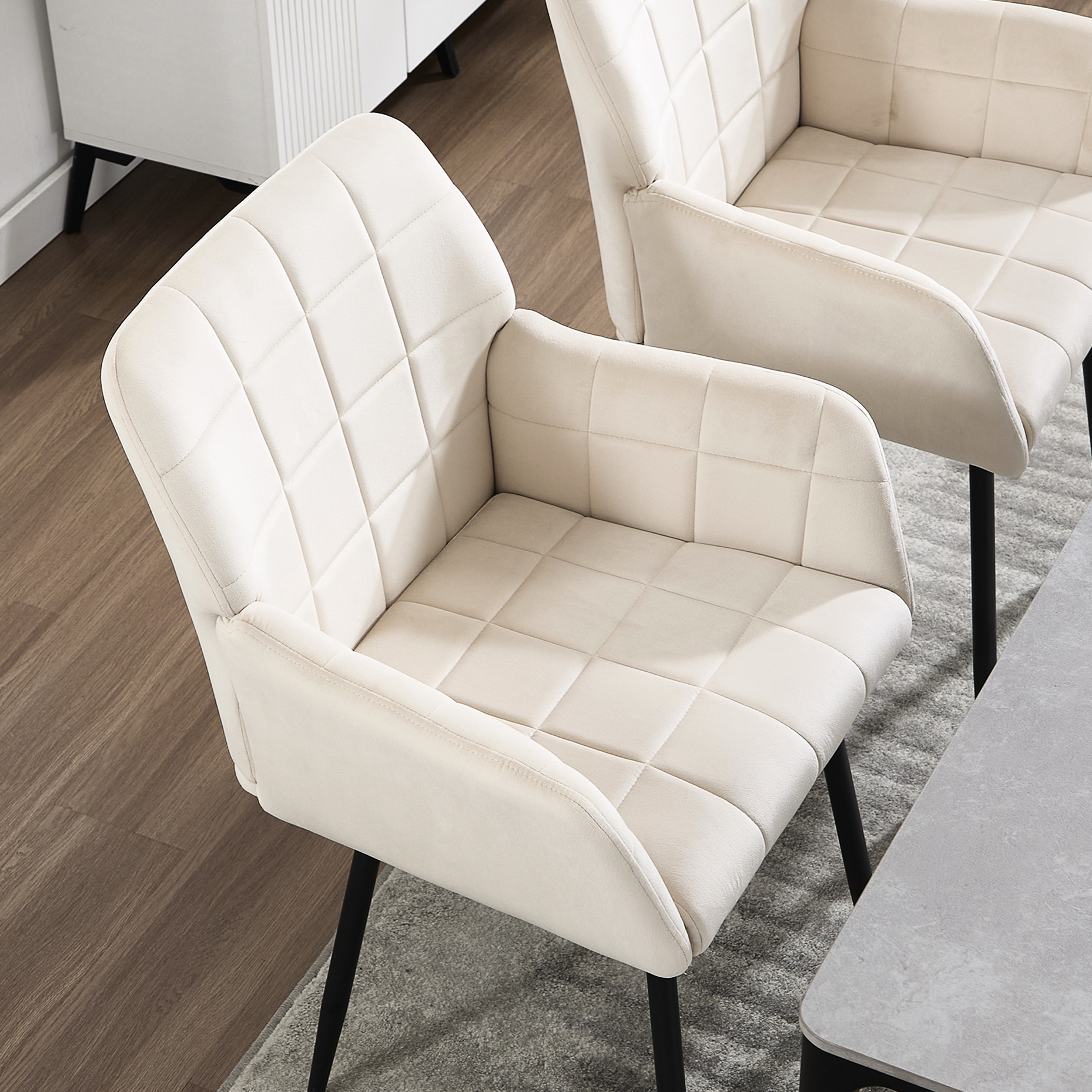Cream Velvet Kitchen Chairs, 22.83 in Deep, Comfortable to Sit ...