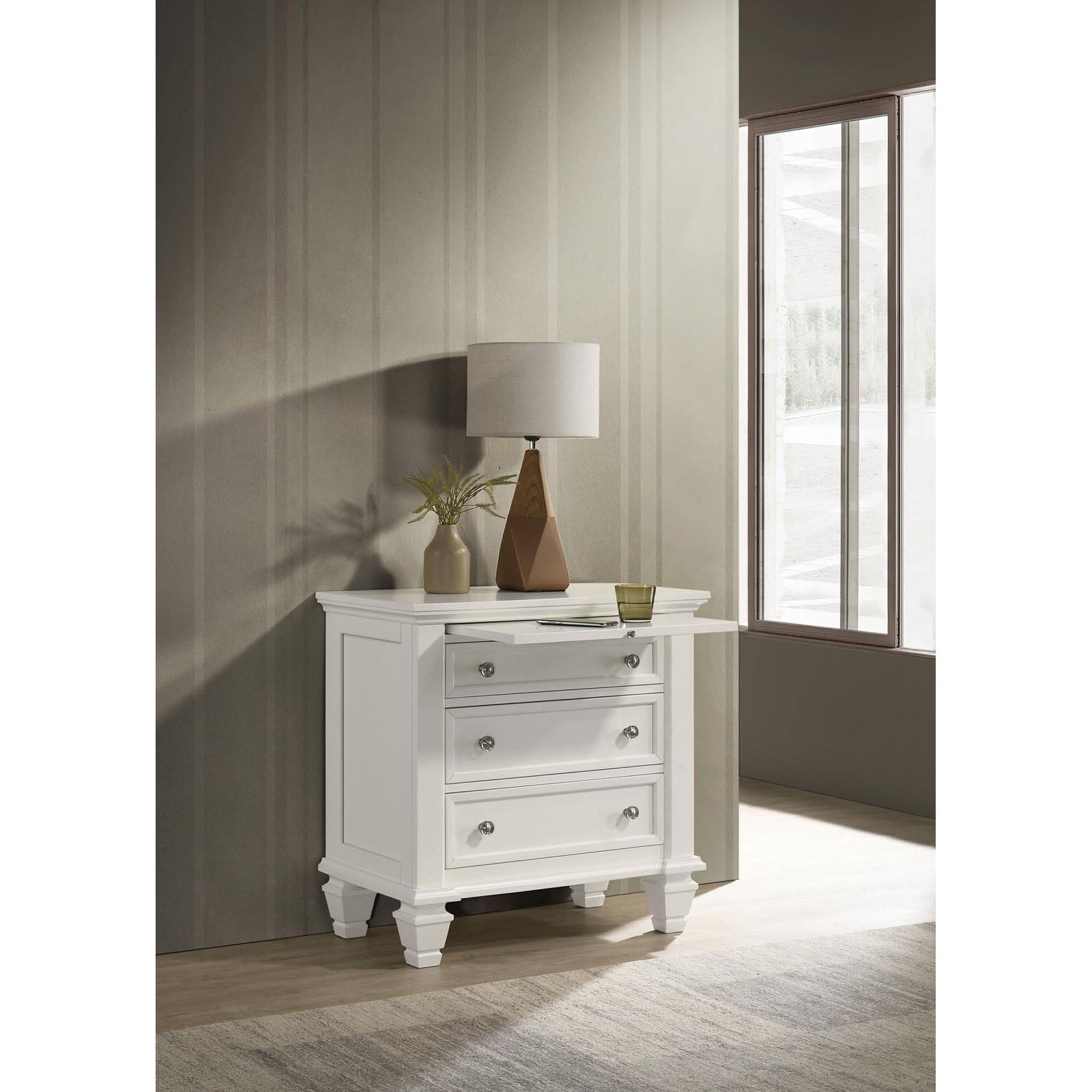 Cream White 3-Drawer Nightstand with Pull-Out Tray | Coastal Cottage ...