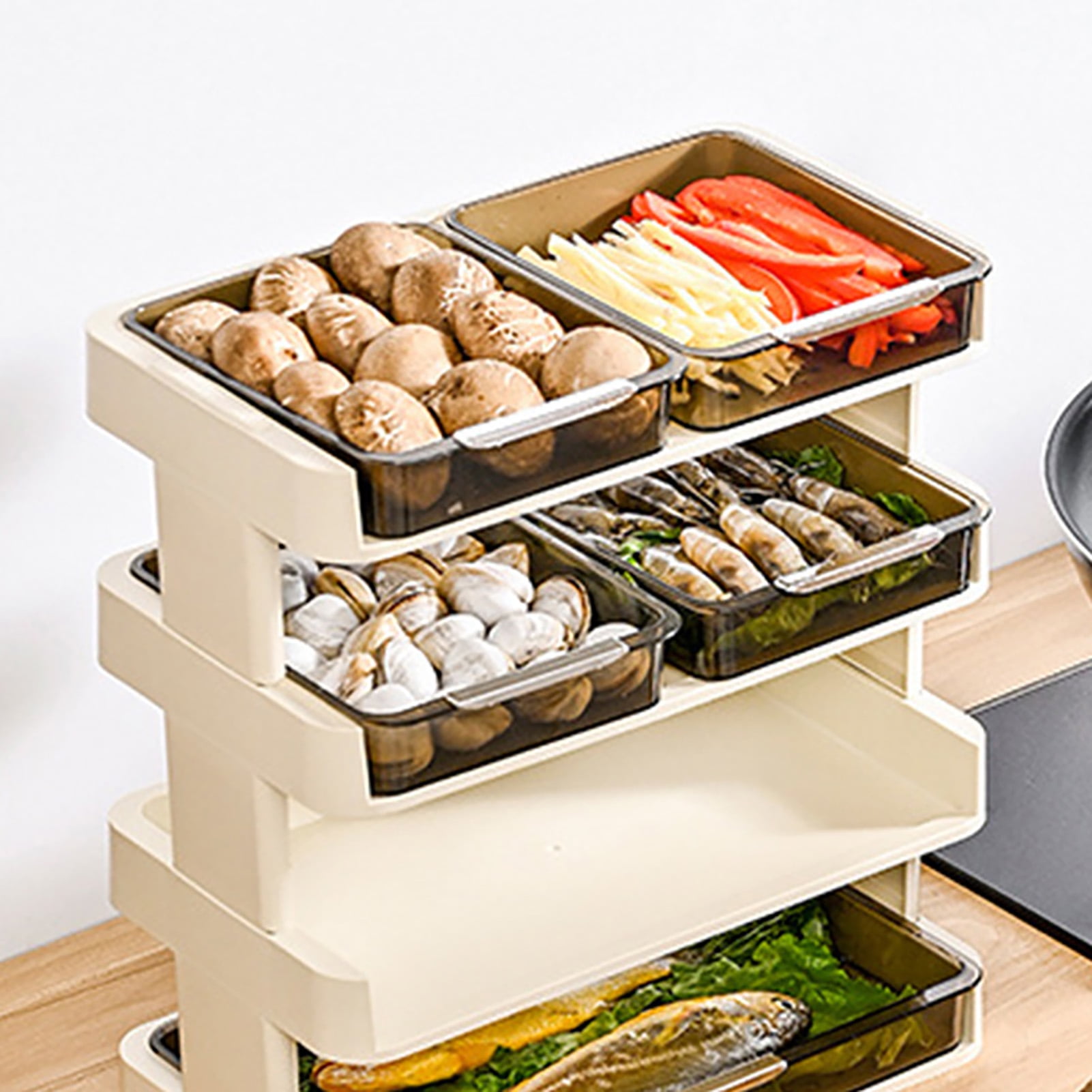 Cream White 3 Tier Kitchen Countertop Organizer Plastic Detachable ...