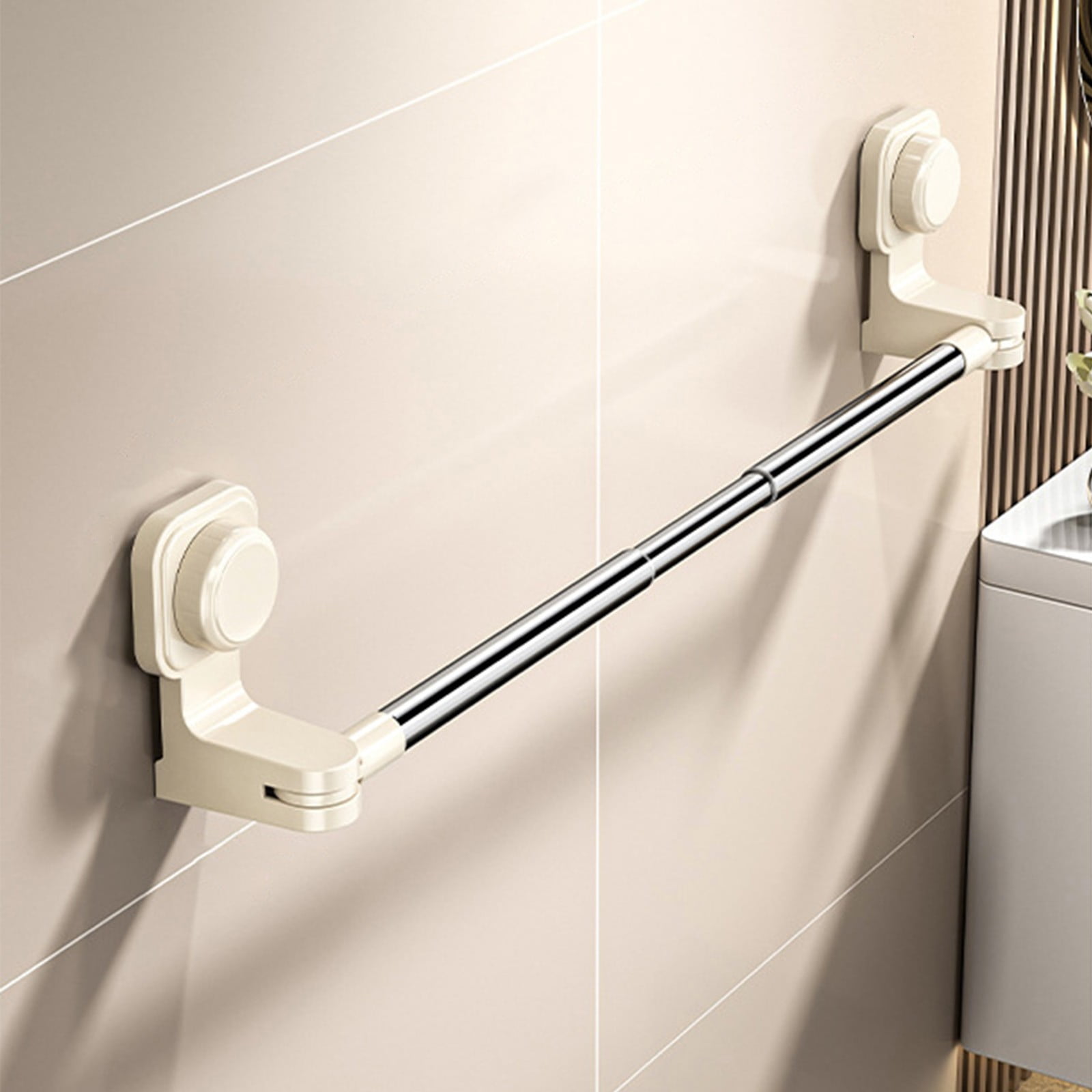 Cream White Adjustable Towel Rack - 50-100cm Extendable Suction Cup ...