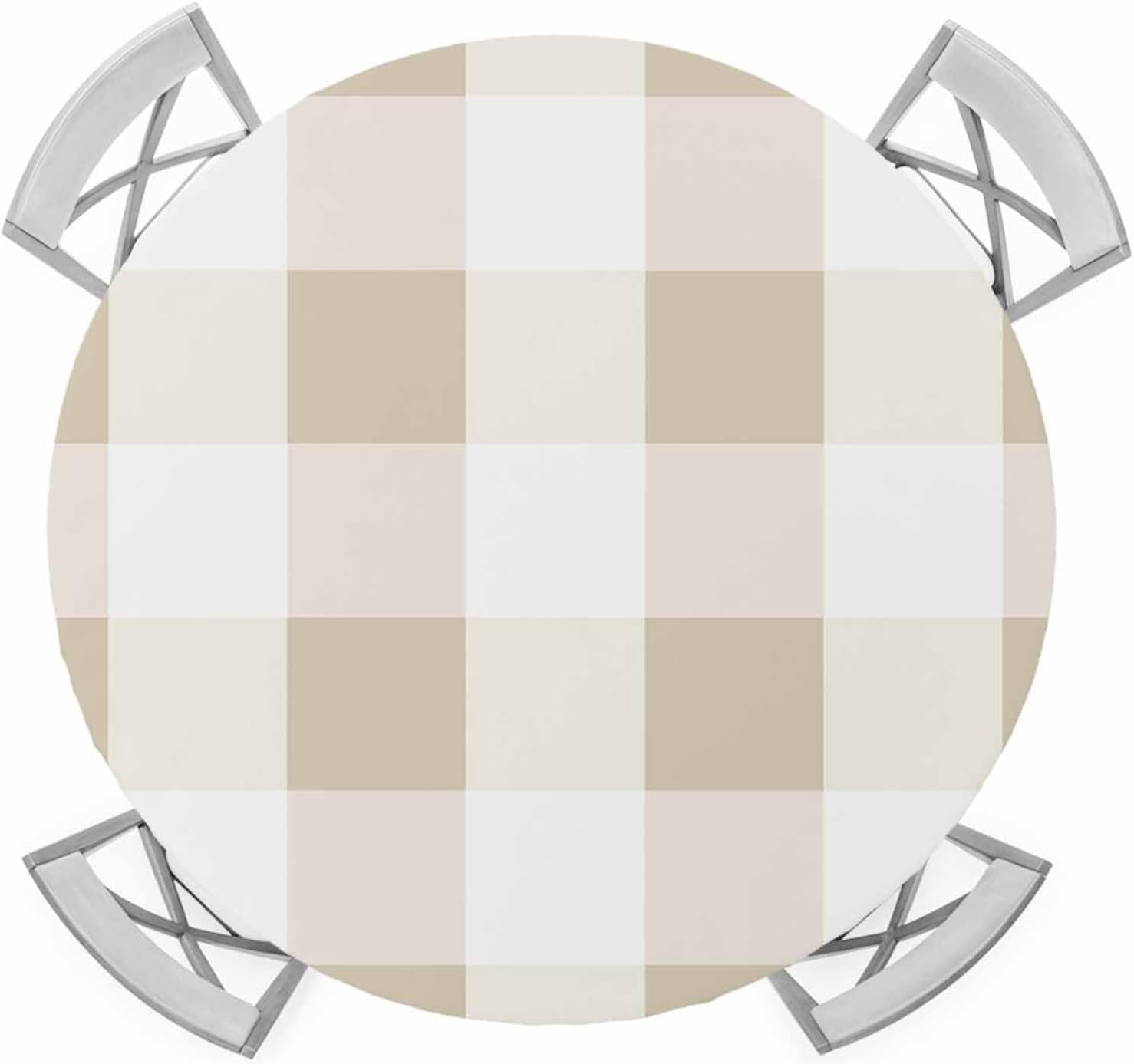 Cream White Buffalo Check Round Fitted Tablecloth with Elastic Edge ...