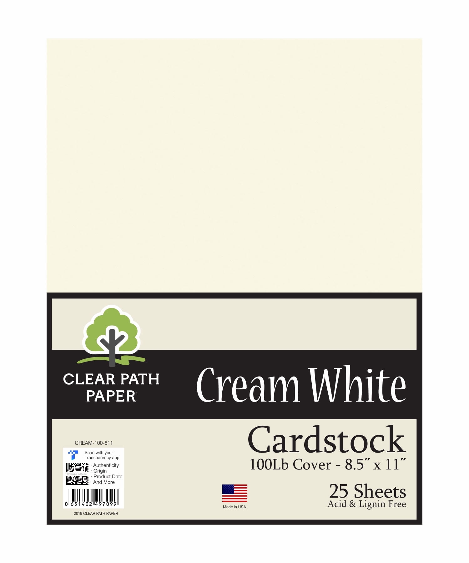 Clear Path Paper Card Stock, Solid Core, Cream White, 8.5in x 11in, 100 ...