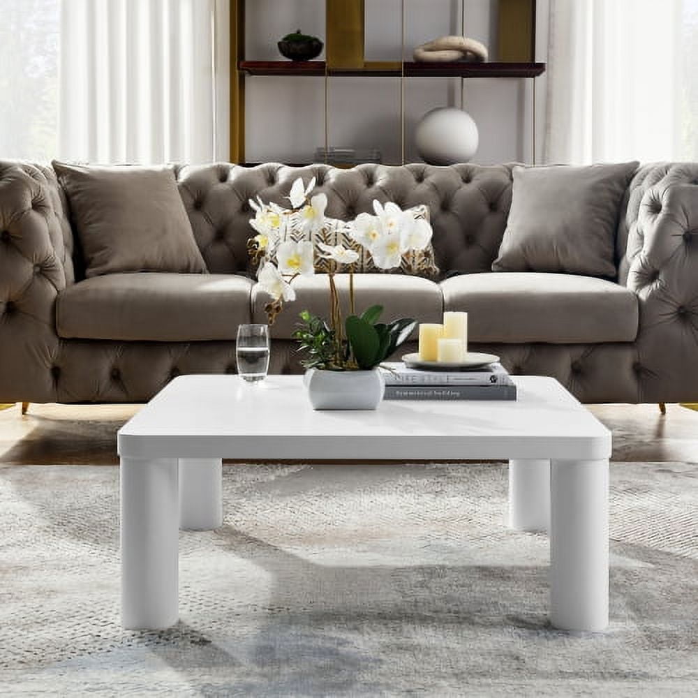 Cream White Coffe Table, 33.5" Modern Minimalist Square Coffee Tables ...