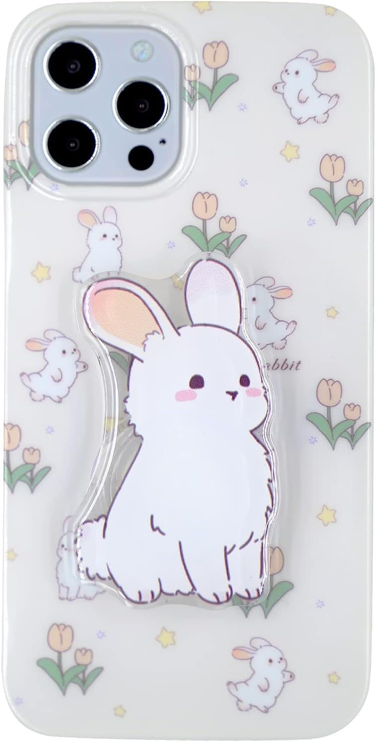 Cream White Floral Bunny Phone Case for iPhone 11, Cute Korea 3D Rabbit ...