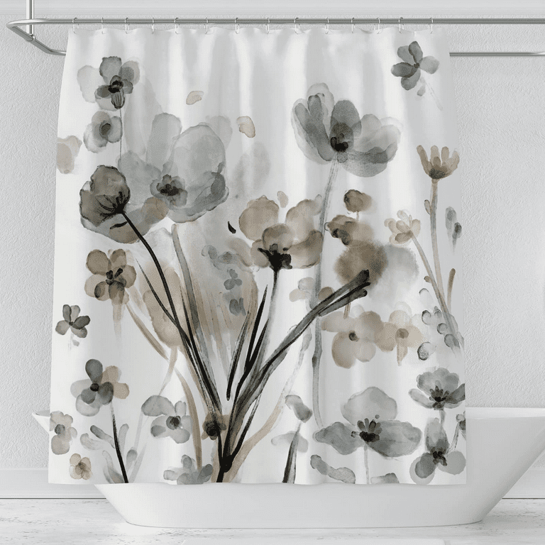 Cream White Grey Pink Floral Plants Leaves Shower Curtains Shower Curtain Bathroom Flower Floral Large Blooms Fabric Print Design Waterproof Painting