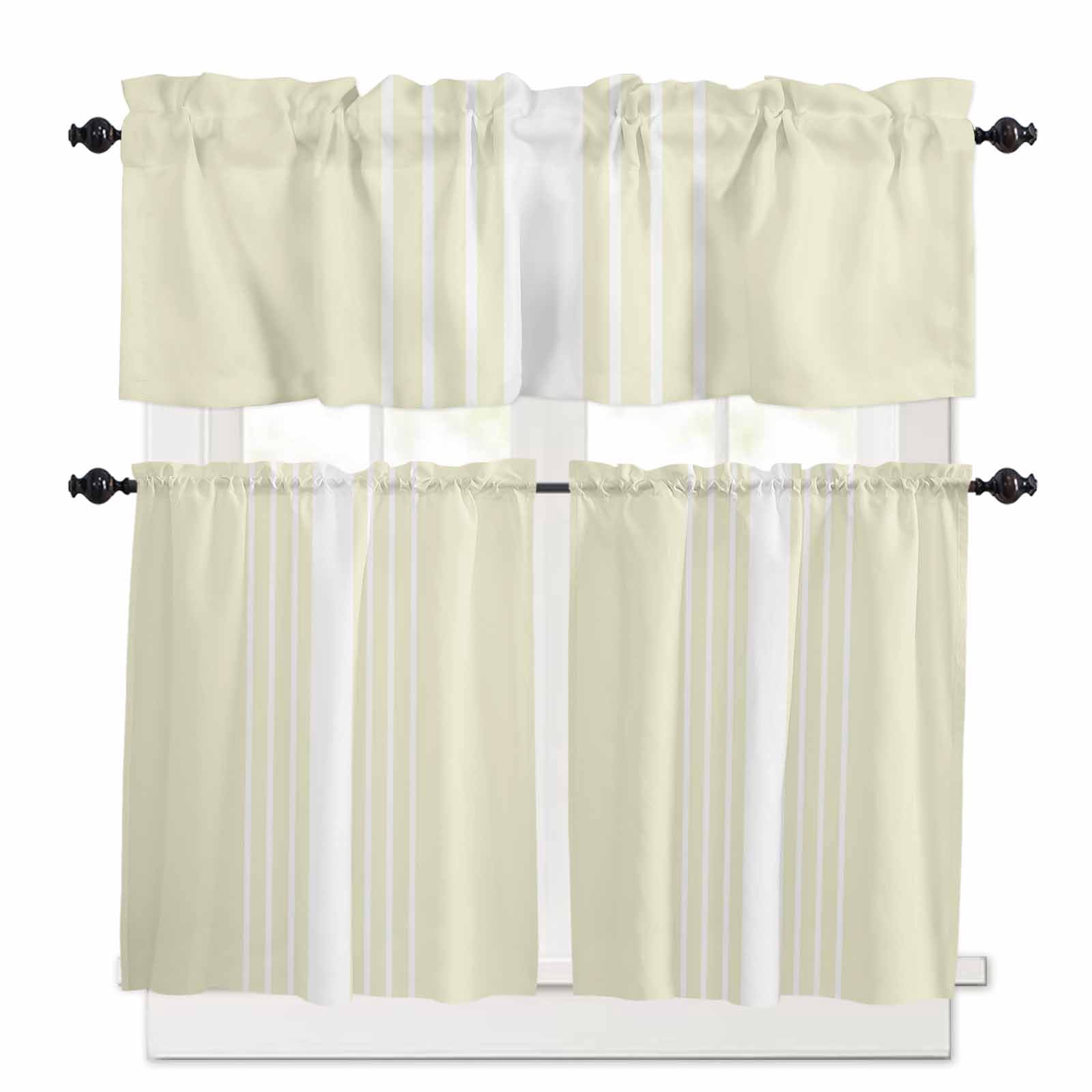 Cream White Kitchen Curtains Set for Windows 3 Pieces,36 Inch Length ...