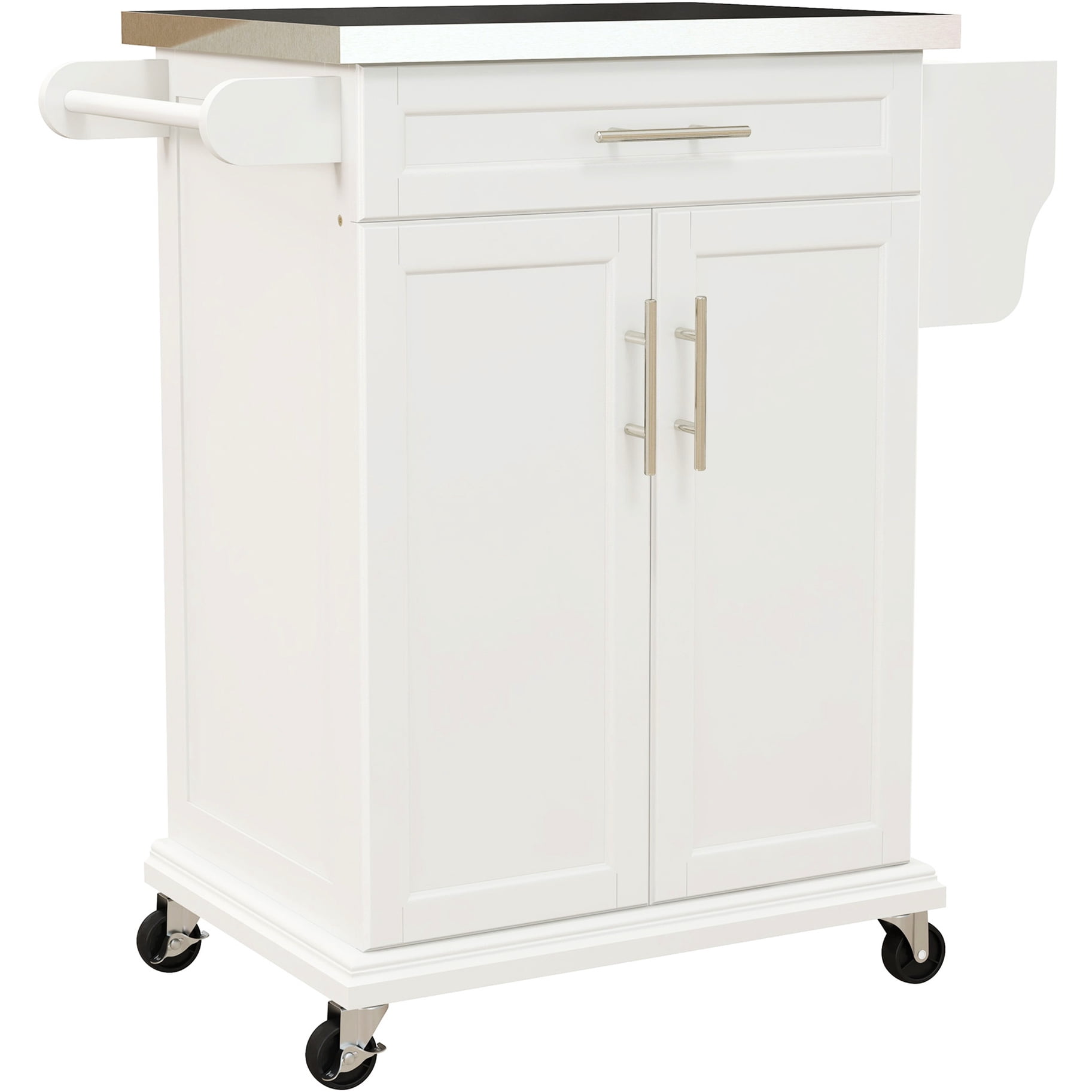 Cream White Kitchen Trolley With Stainless Steel Countertop, Drawer ...