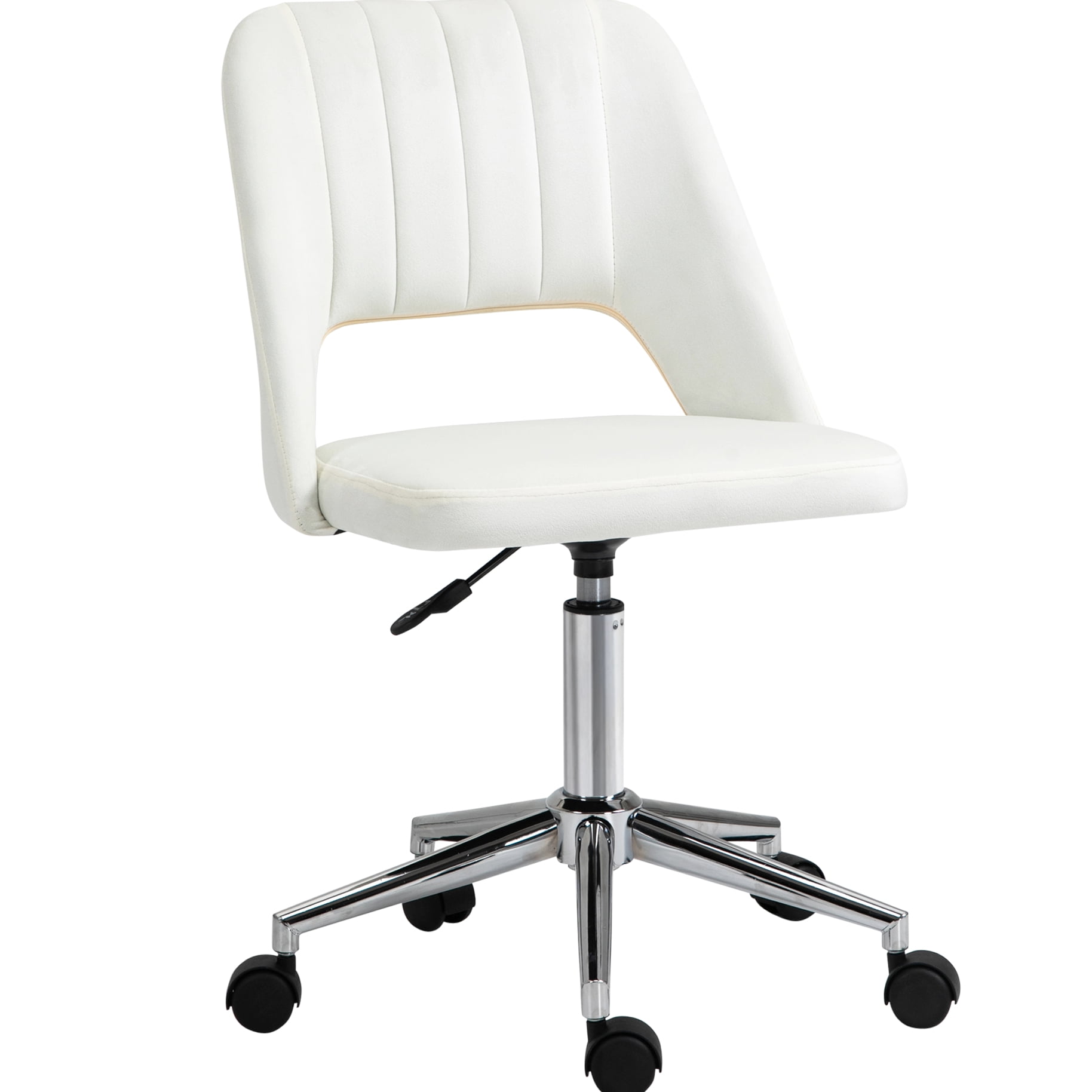 Cream White Office Chair With Velvet Cover, Mid Back Swivel Desk Chair ...