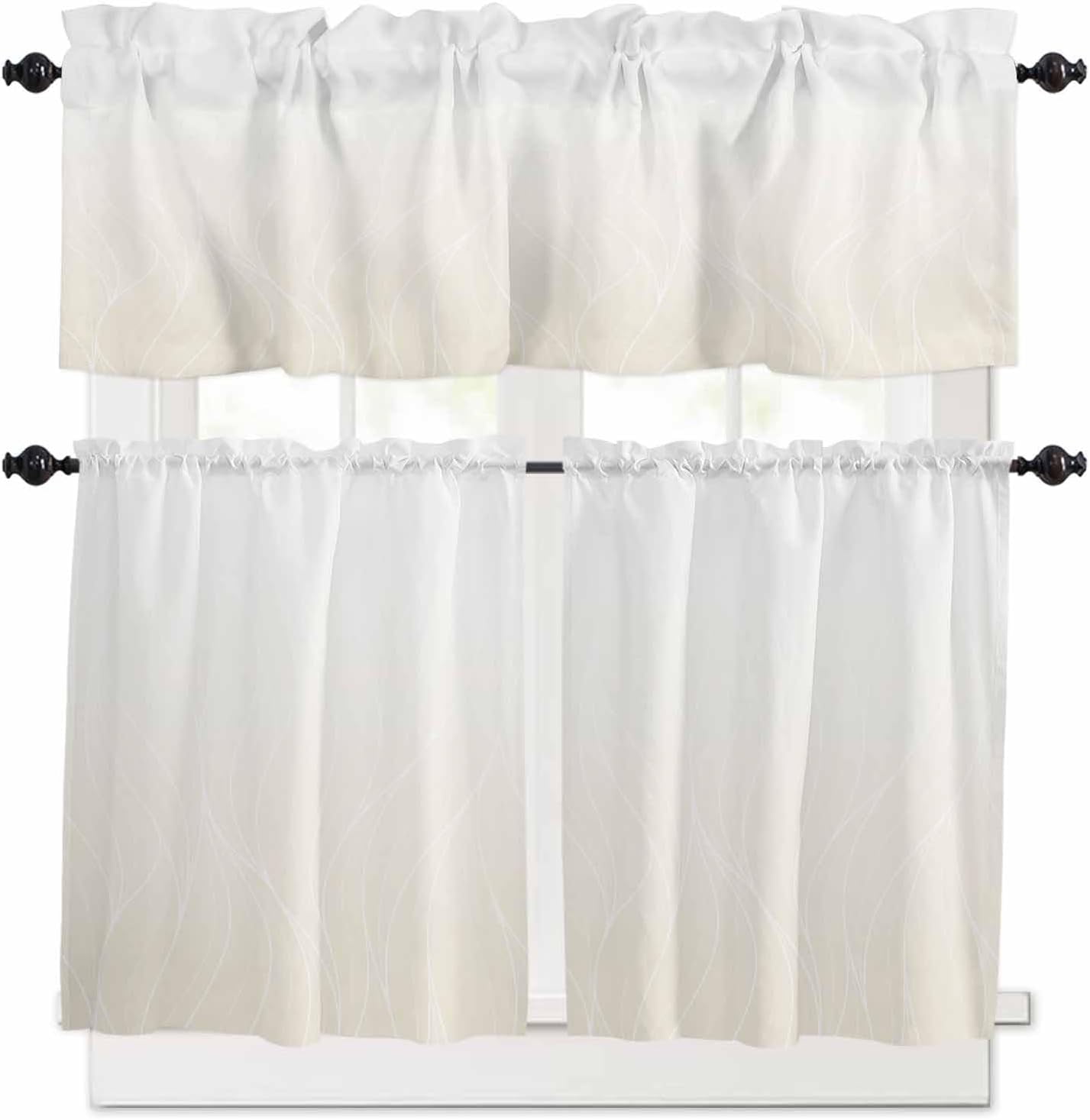 Cream White Ombre Kitchen Curtains and Valances Set, Rod Pocket ...