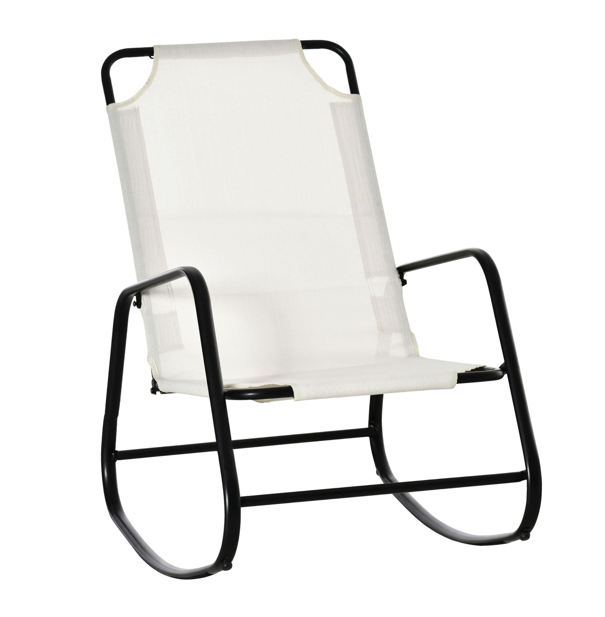 Cream White Rocking Chair - Outdoor Patio Rocker, Steel Frame, Sling ...