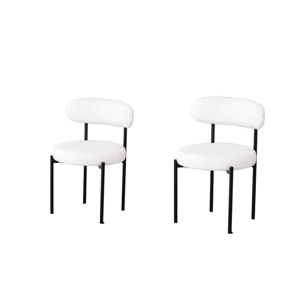 MIFI Upholstered White Dining Chairs Set of 2, Mid Century Modern Round ...