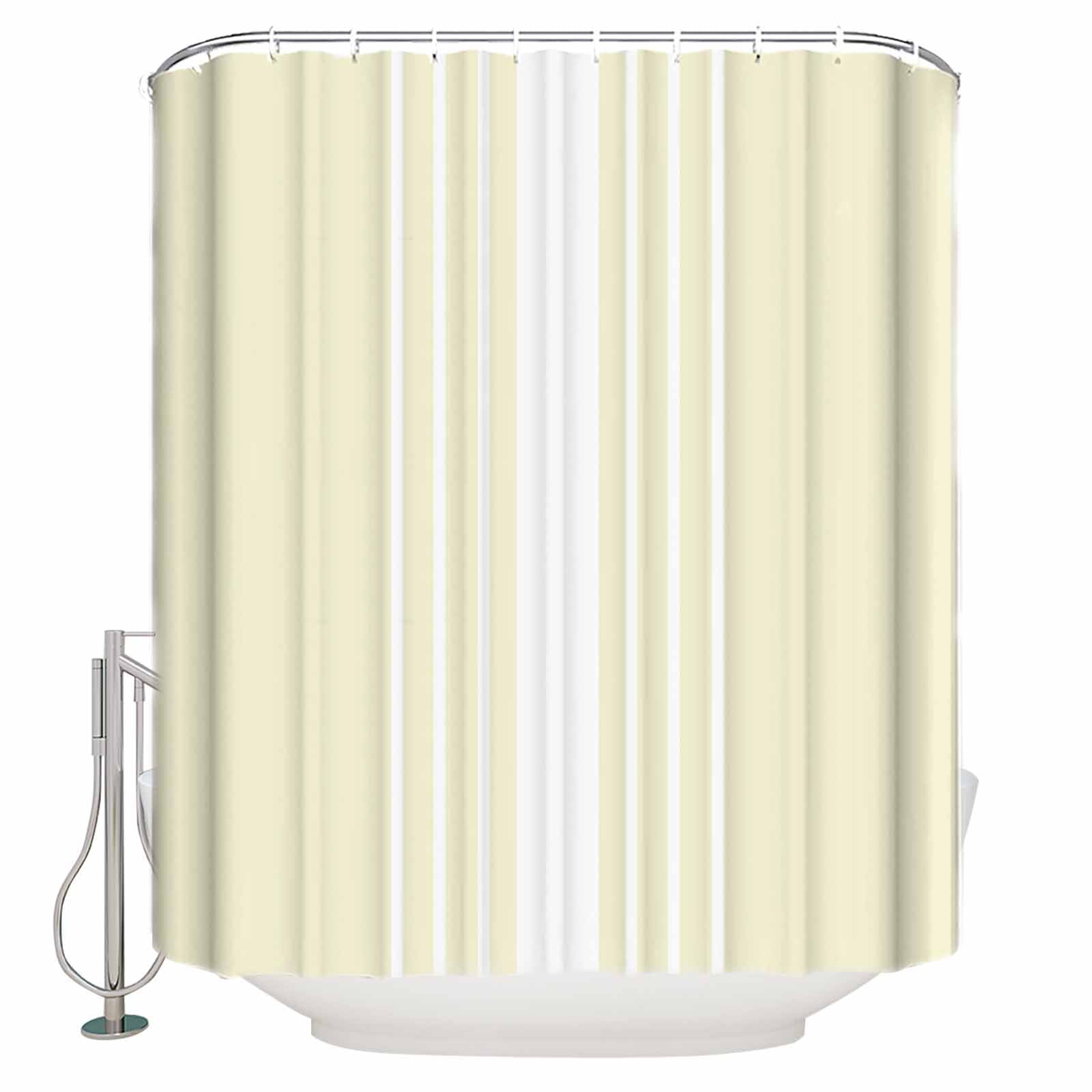 Cream White Stripe Bathroom Shower Curtains with 12 Hooks Polyester ...