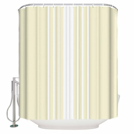 Cream White Stripe Bathroom Shower Curtains with 12 Hooks Polyester ...