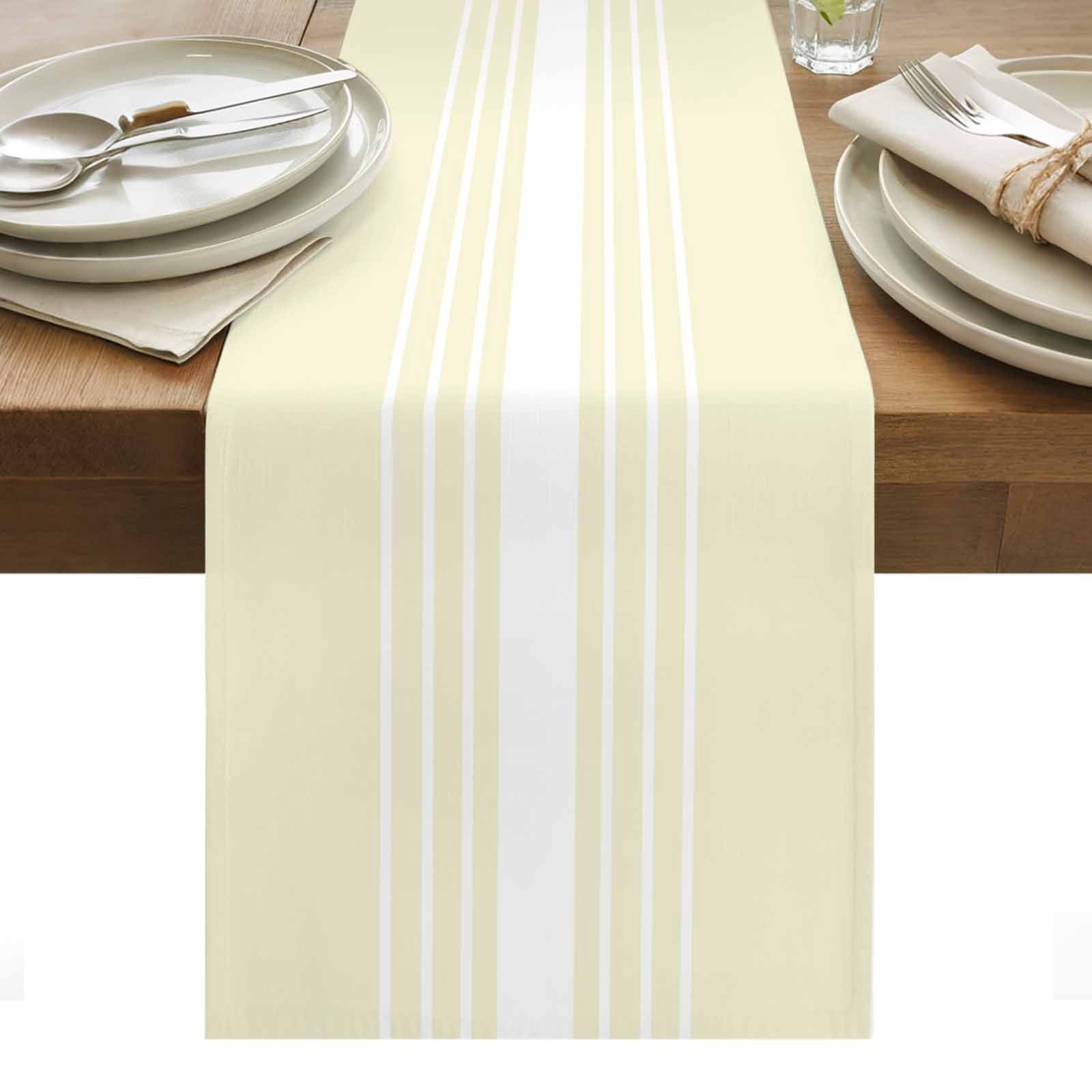 Cream White Stripe Table Runner - 108 Inch Long, Kitchen Dining Table ...