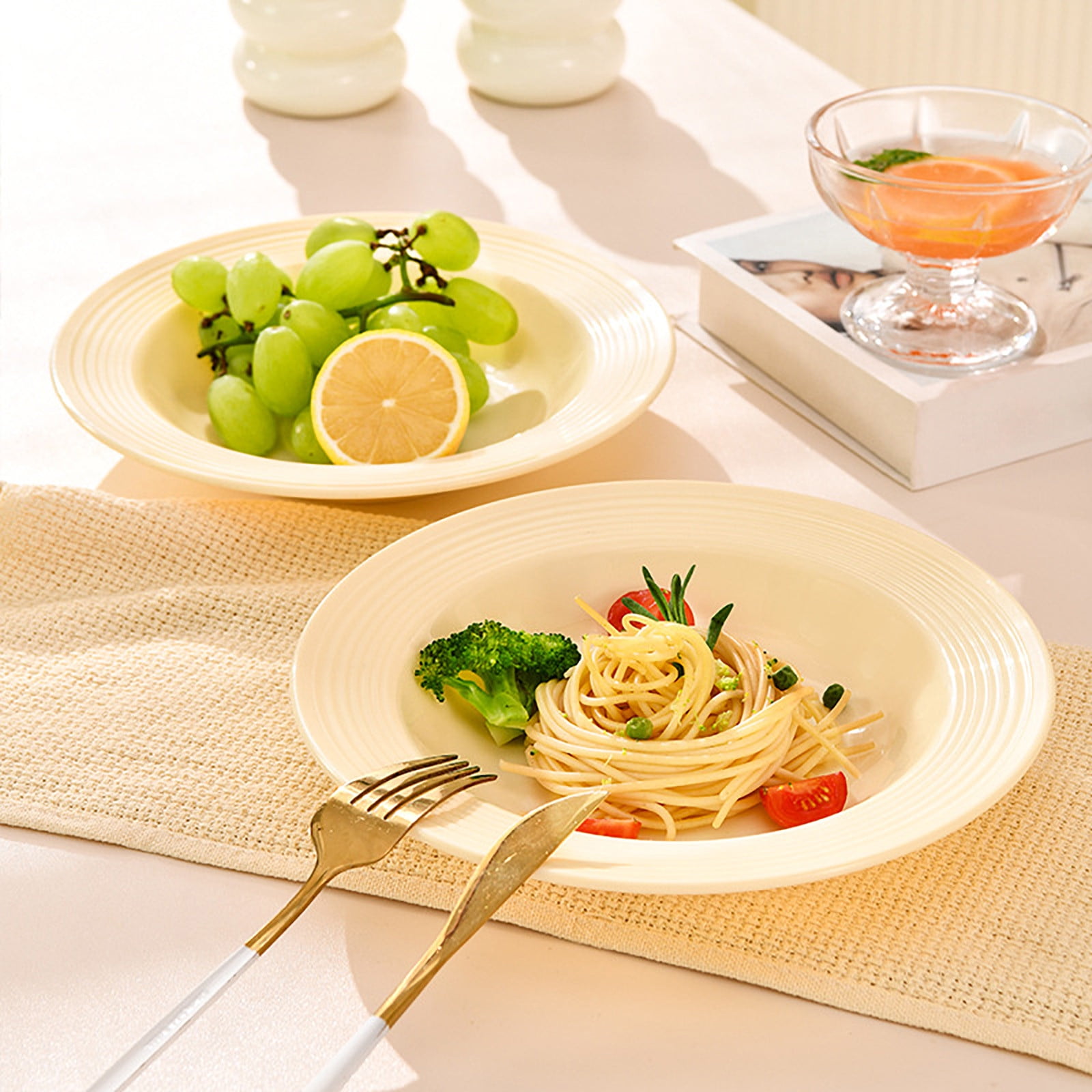 Cream White Western Food Plates Set | European Style Threaded Pasta ...