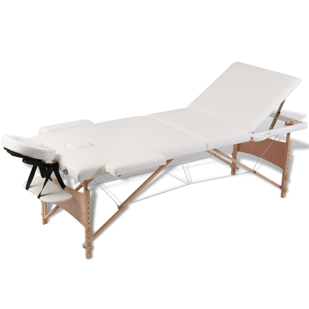 Cream White Wooden Frame Foldable Massage Table with 3 Zones ...