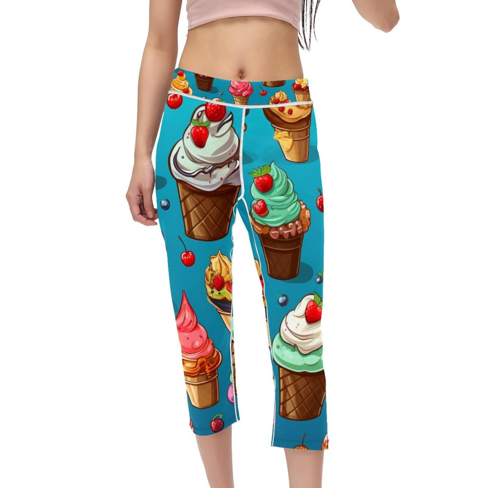 Cream Women's High Waist Capris Yoga Pants - Not See-Through Printed ...